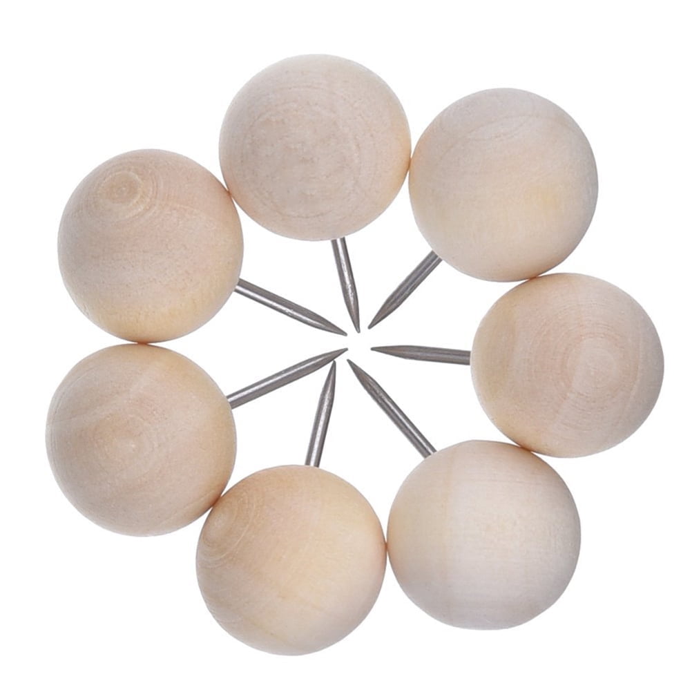 LAMIRO 100pcs Round Wood Push Wooden Thumb Tacks for Map Photos and ...