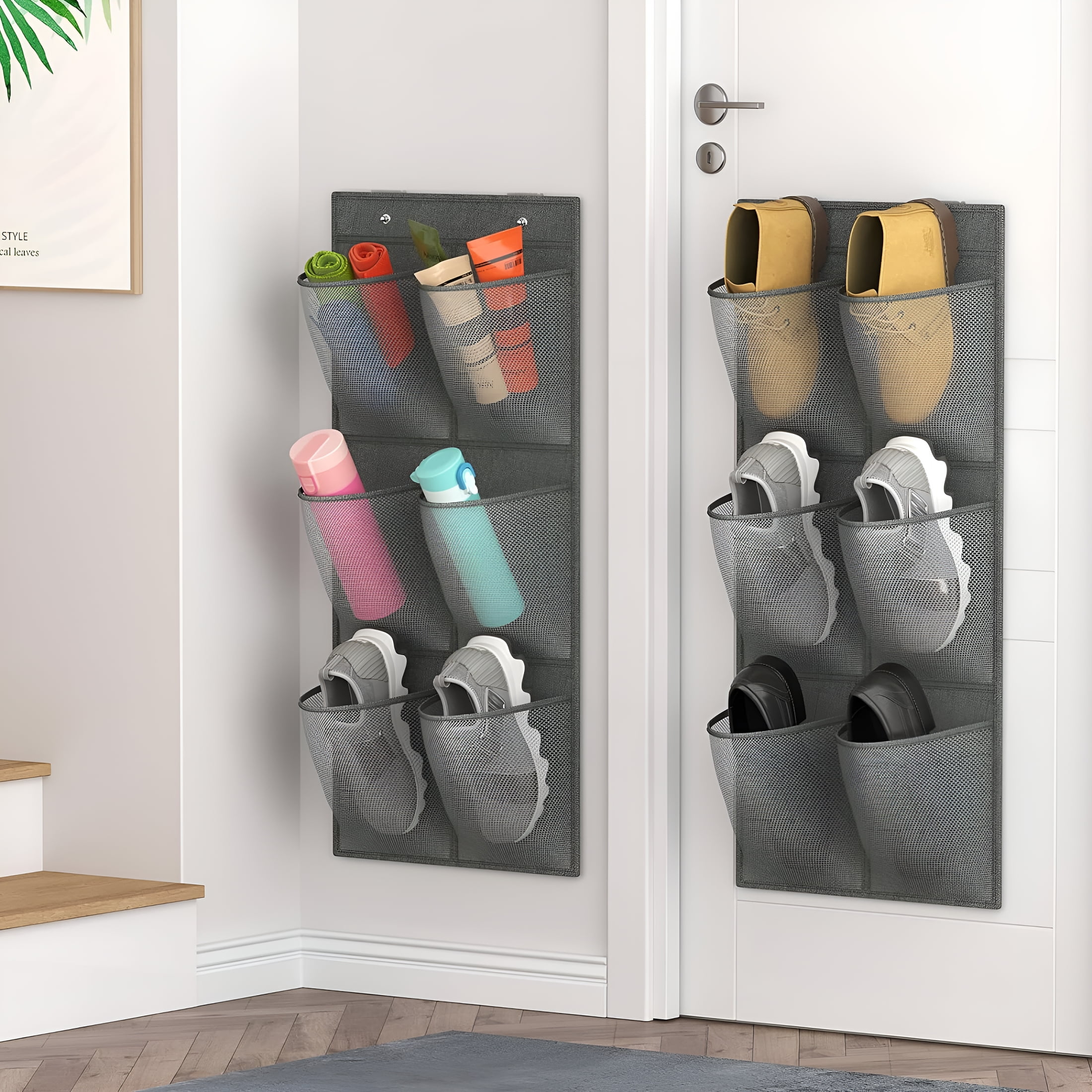 LAMIRO 2 Pack 12 Large Mesh Pockets Closet Door Hanging Shoe Rack ...
