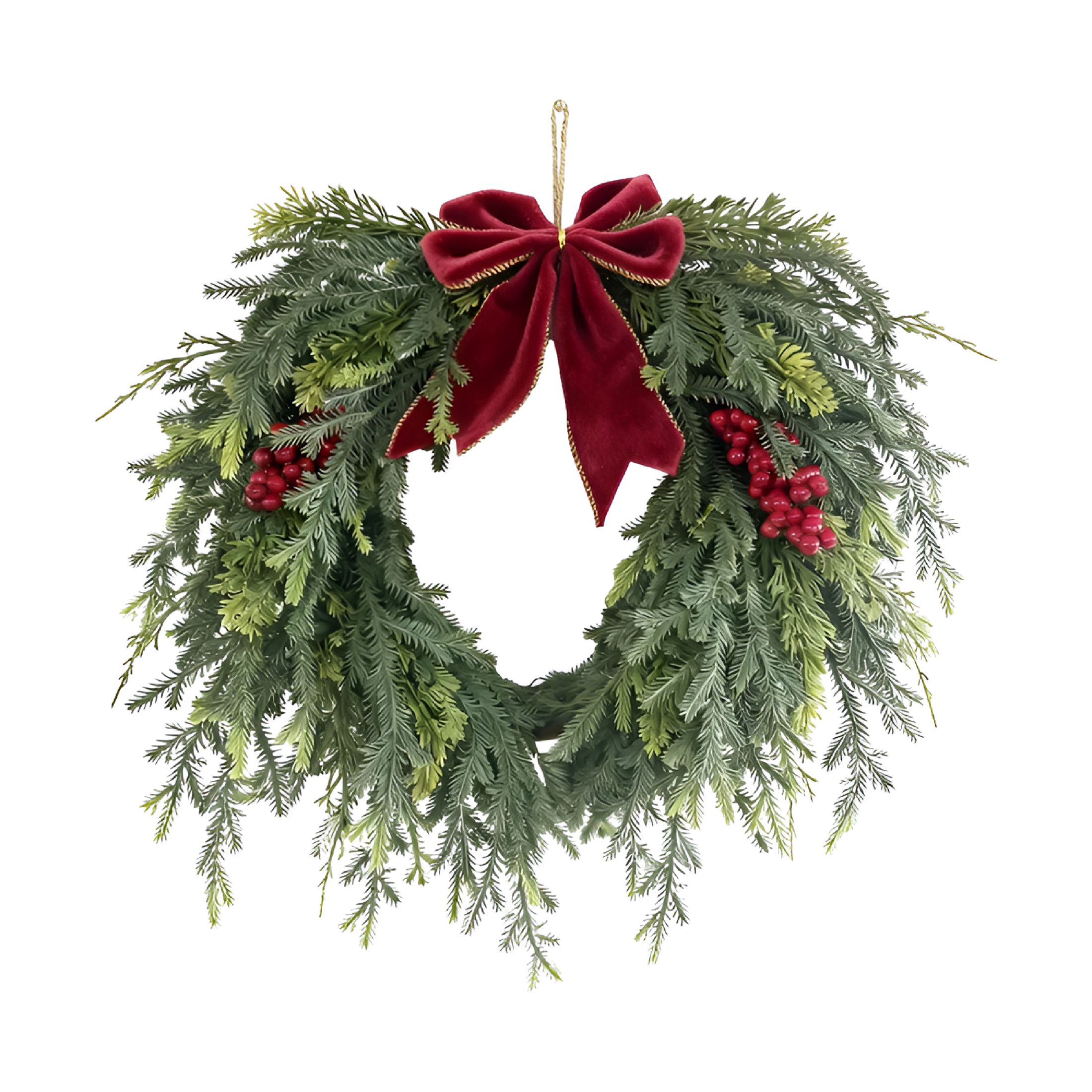 LAMIRO 20-Inch Real Touch Norfolk Pine Christmas Wreath with Red ...