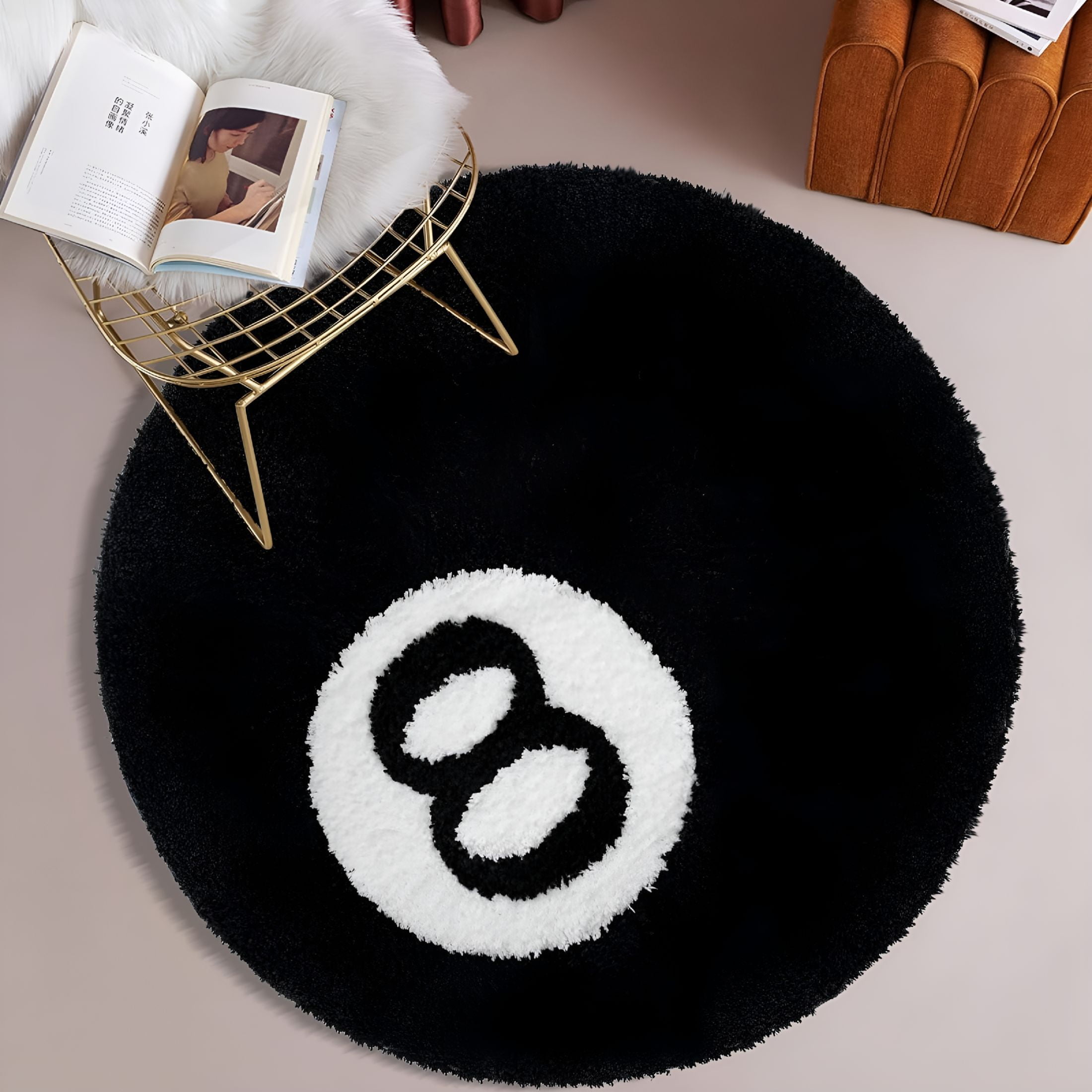 LAMIRO 8 Ball Rug,Round Rug for 8 Ball Decor,Washable Cool Eight Ball ...
