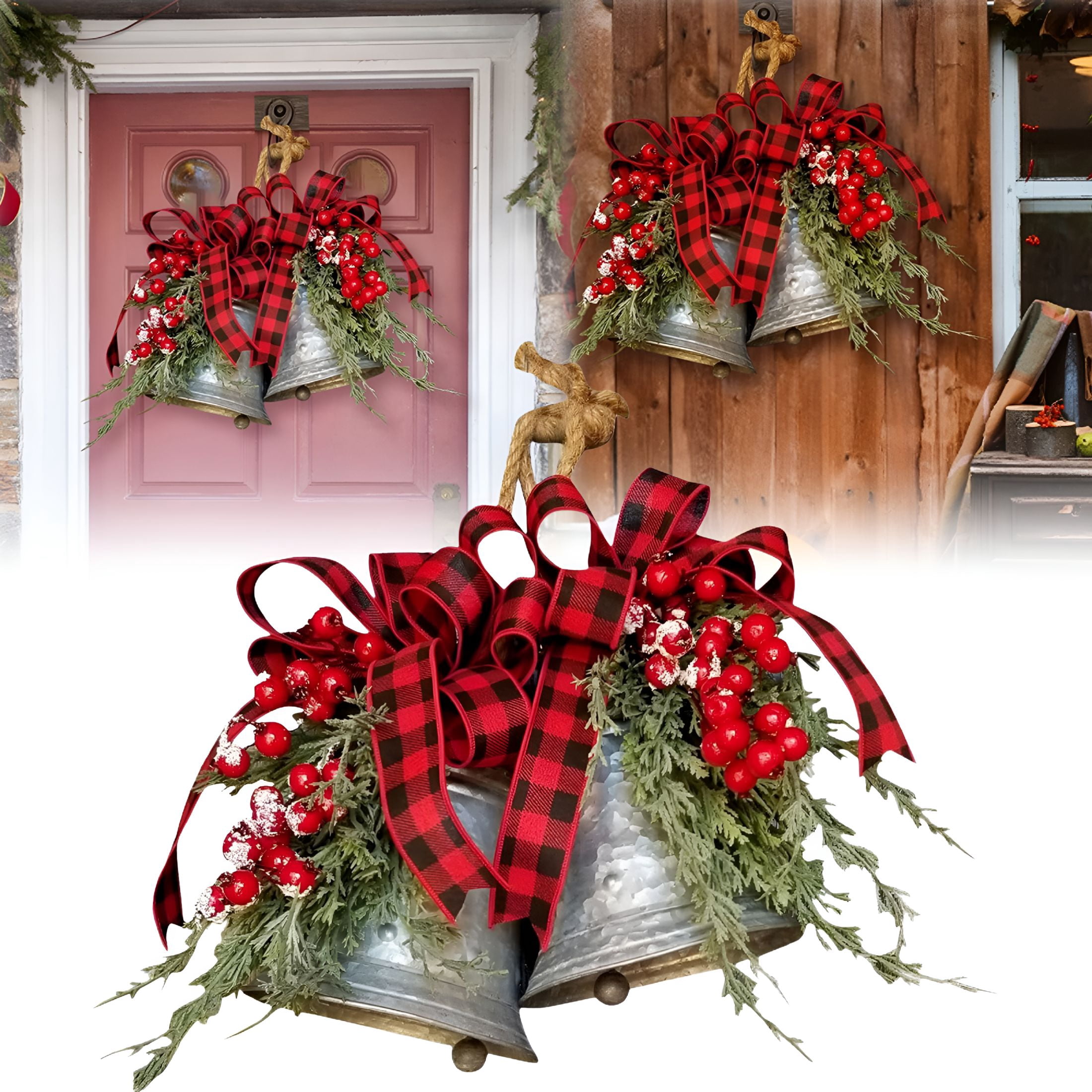 LAMIRO Christmas Bells Wall Hanging Silver Bells Large Galvanized Bells ...