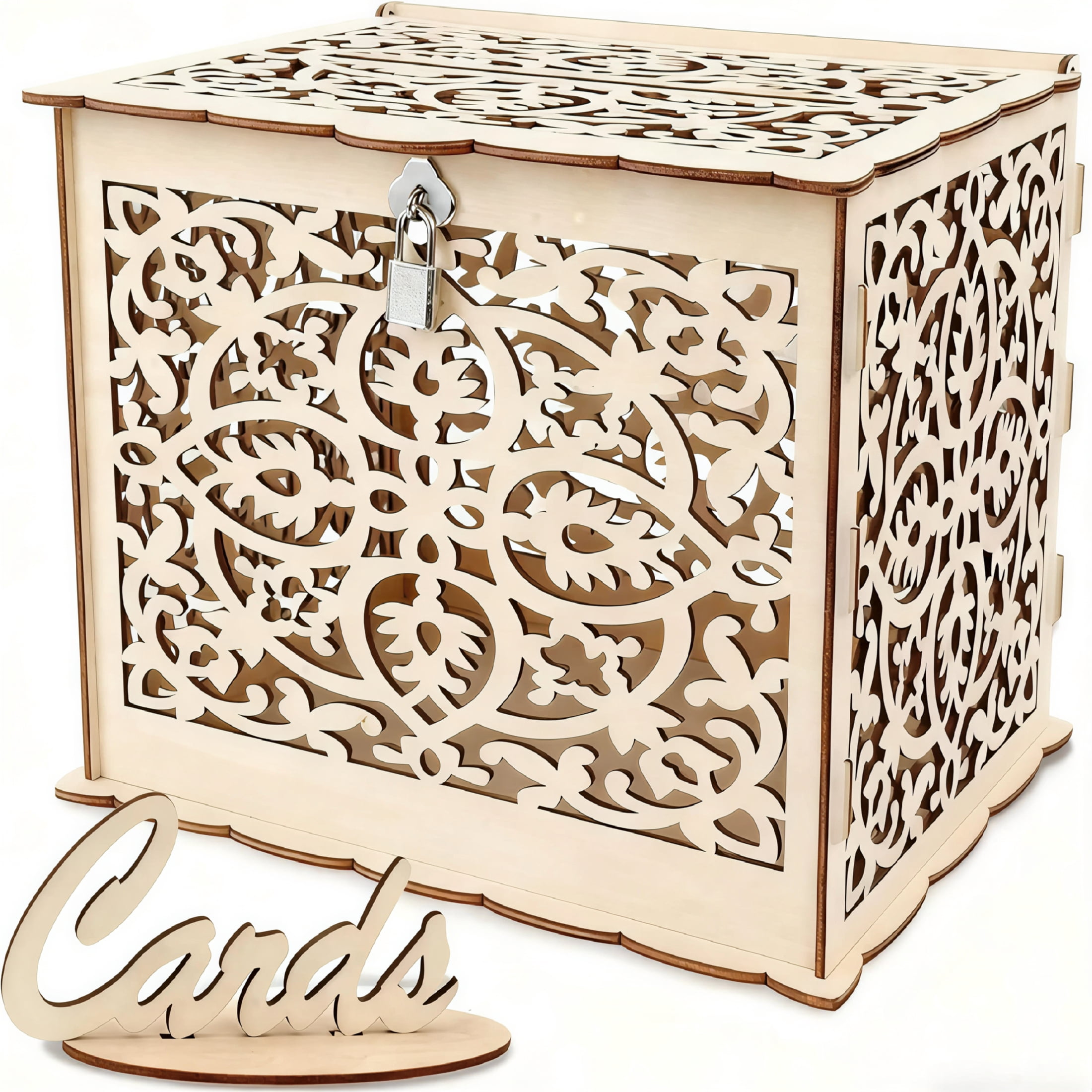 LAMIRO DIY Wedding Card Box with Lock Rustic Wood Card Box Gift Card ...