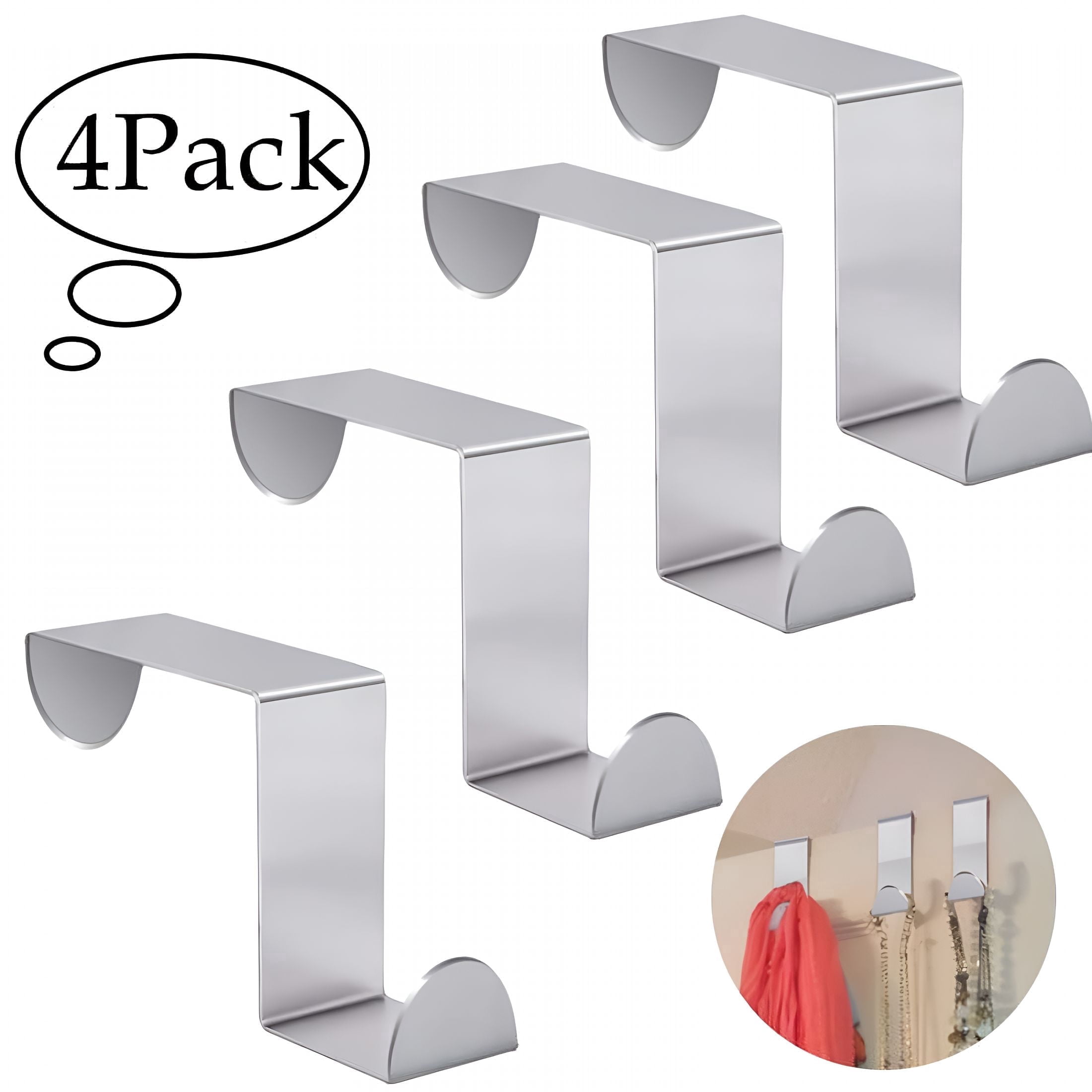 XIBUFE 4 Pack Sturdy Metal Over Door Hook,Fits Two Sized Doors for ...