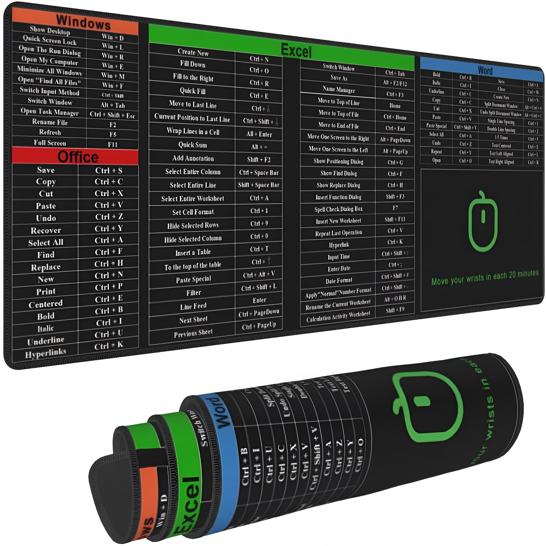 LAMIRO Excel Shortcut Keys Mouse Pad, Computer Word Outlook Command ...