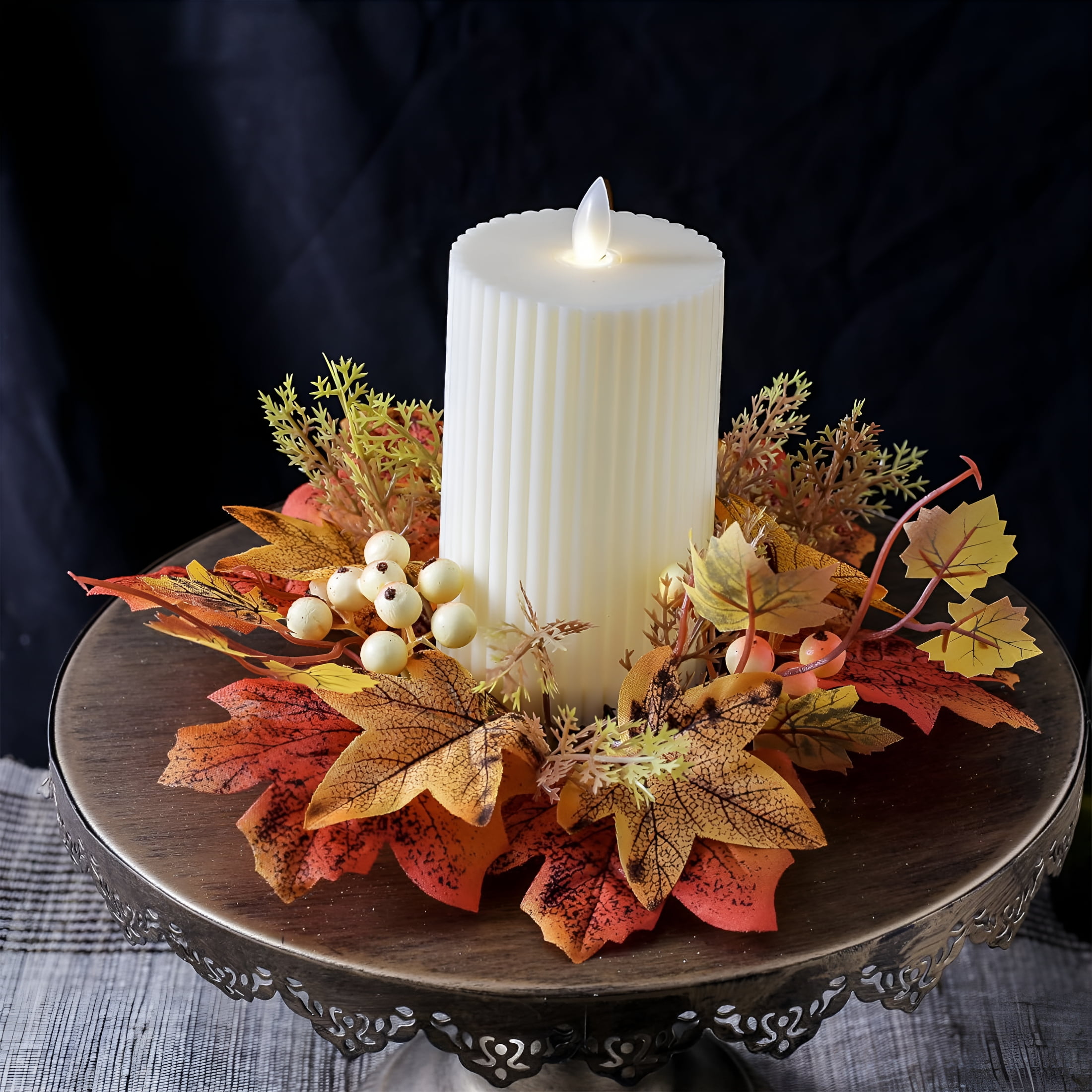 LAMIRO Fall Candle Rings Pumpkin Maple Leaf Candle Holder Rings with ...