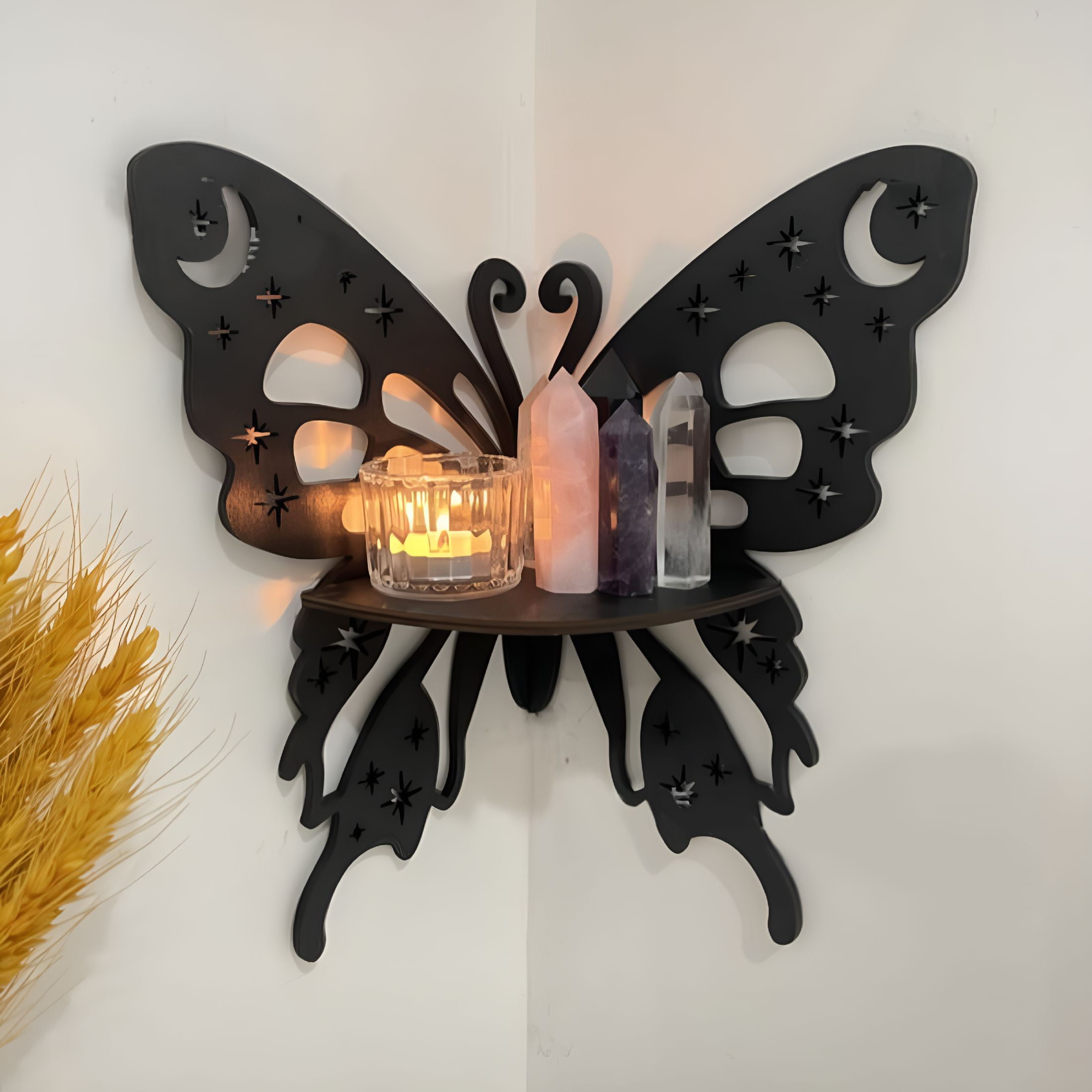 LAMIRO Floating Wall Shelves Butterfly Wall Mount Corner Shelf Small ...