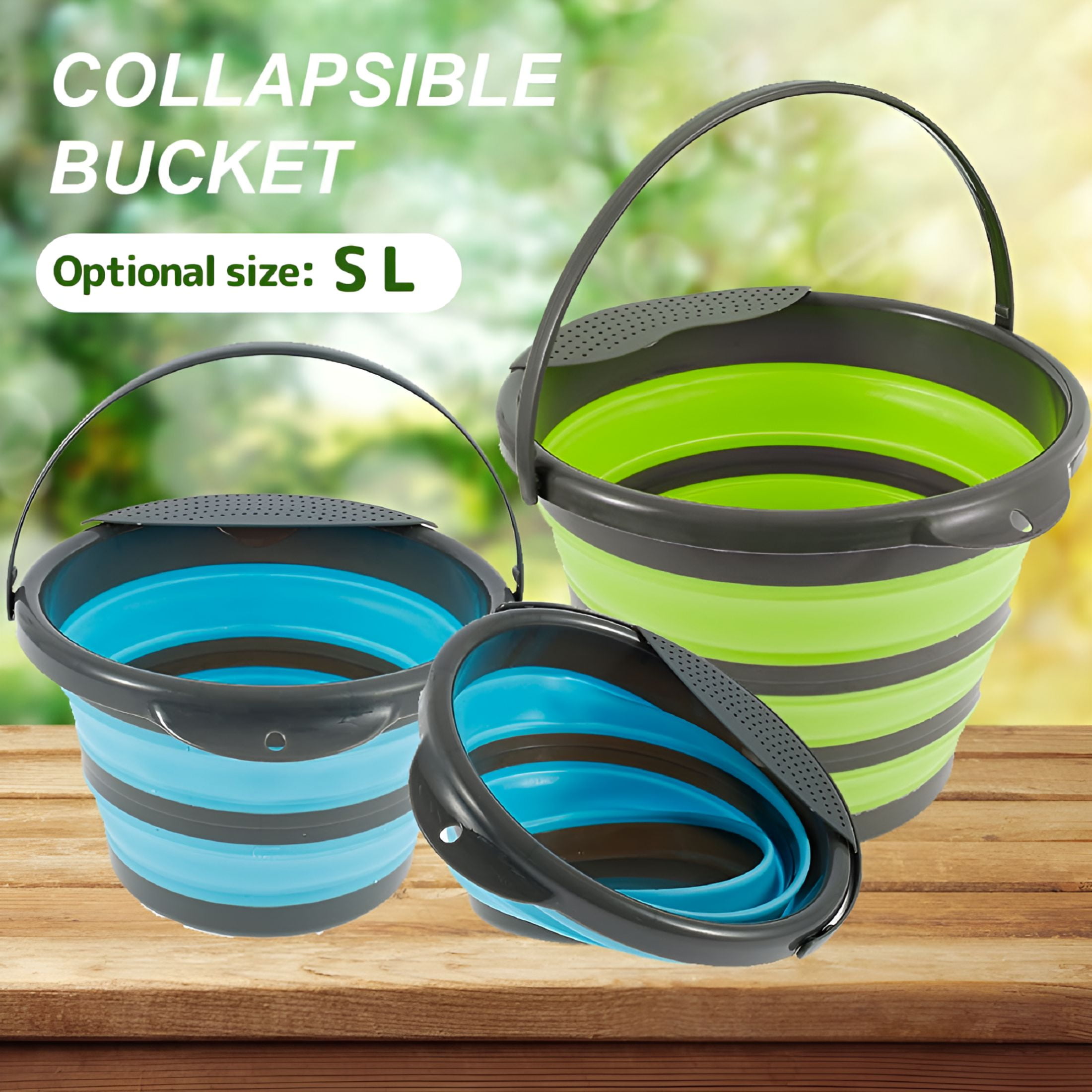 LAMIRO Folding Silicone Collapsible Bucket Camping Caravan Hiking ...