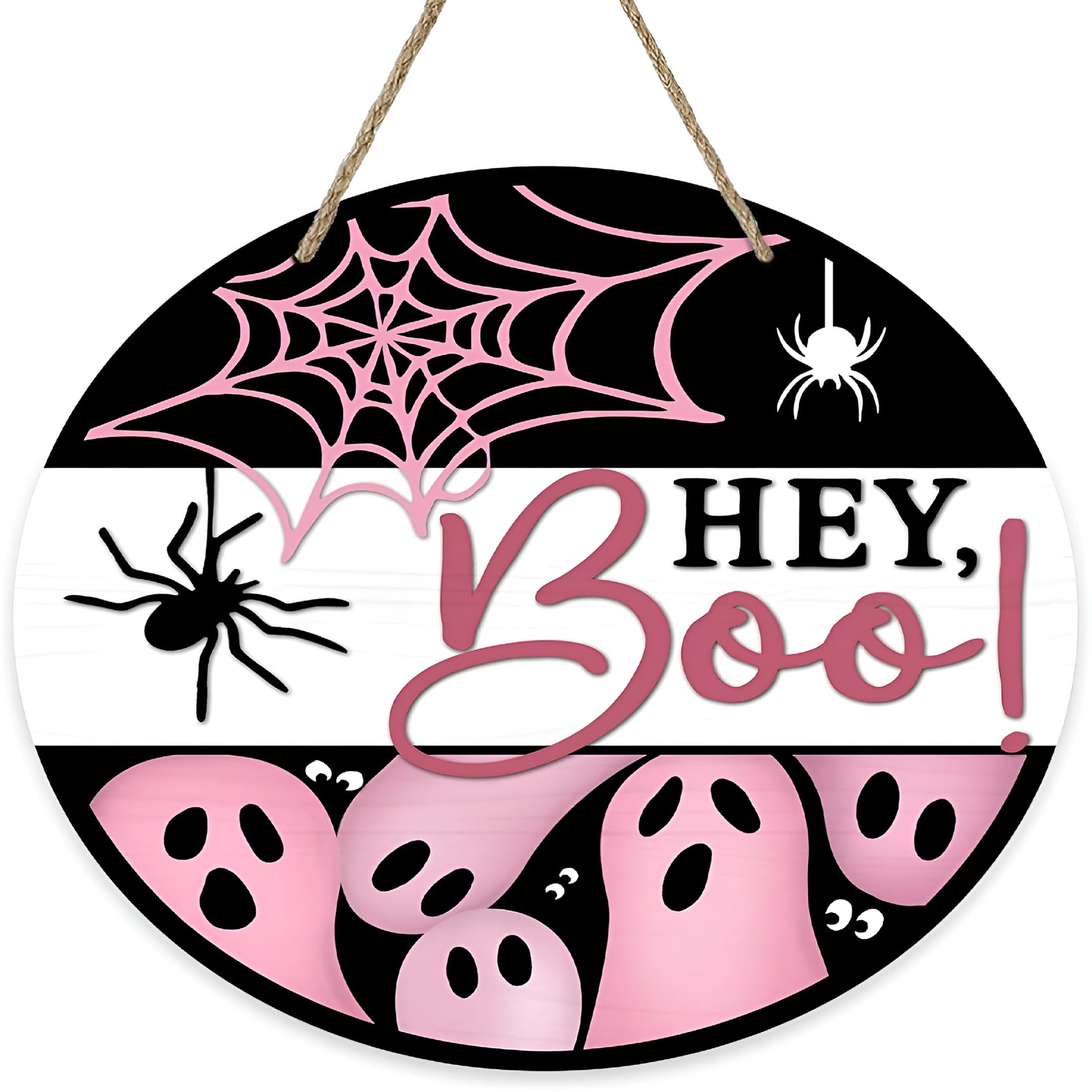 LAMIRO Halloween Hey Boo Sign for Front Door Decor,Spooky Pink Ghost ...