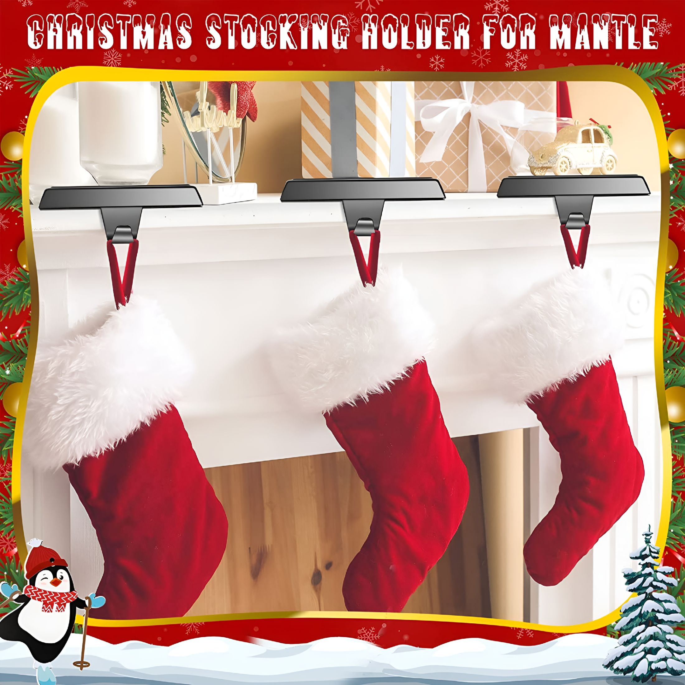 LAMIRO Hook Black Metal Christmas Stocking Holders for Mantle Heavy ...
