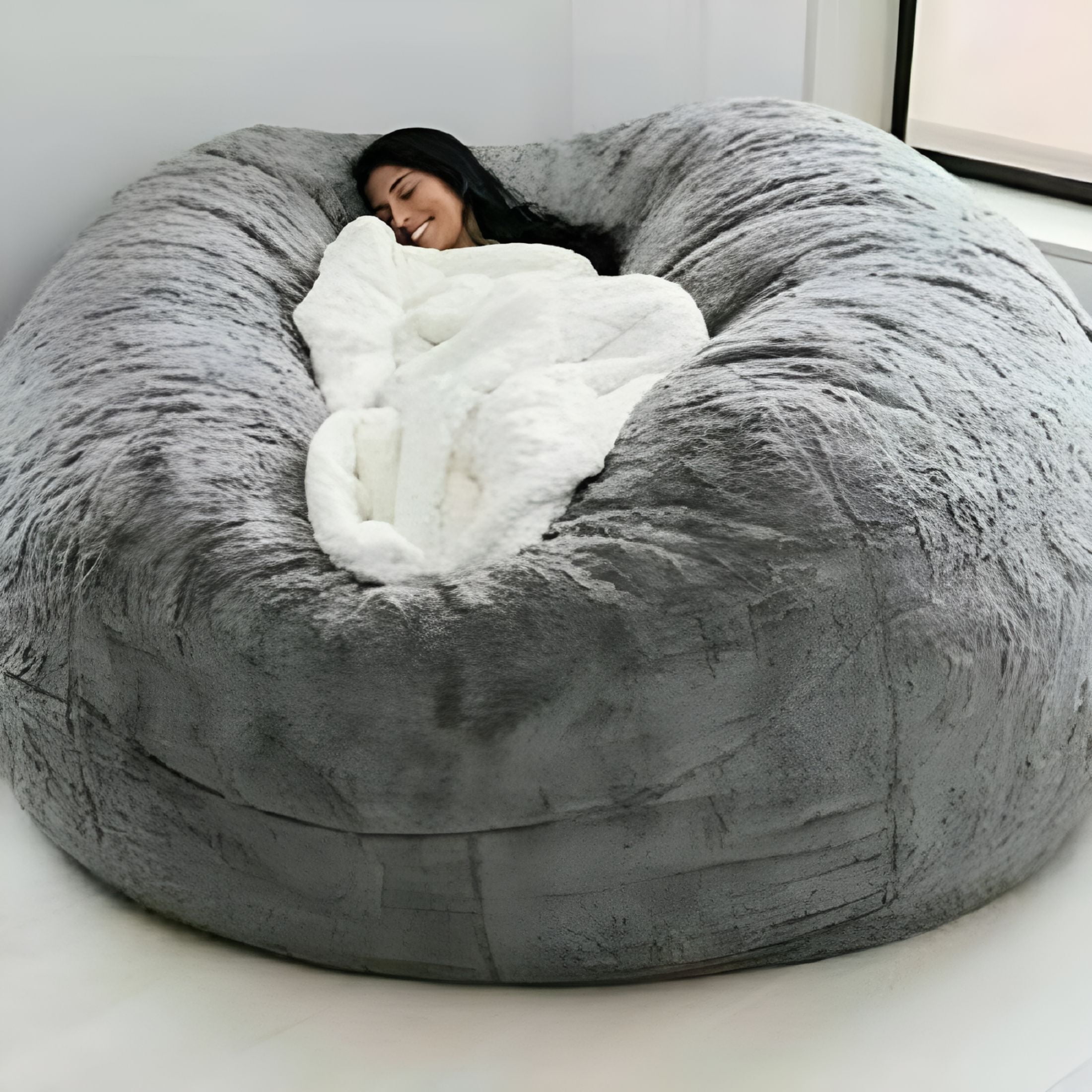 LAMIRO Microsuede 7FT Foam Giant Bean Bag Memory Living Room Chair Lazy ...