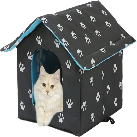 LAMIRO Outdoor Cat House, Foldable Cat Bed Cave, Easy to Assemble Outdoor Cat Tent, Weatherproof ...