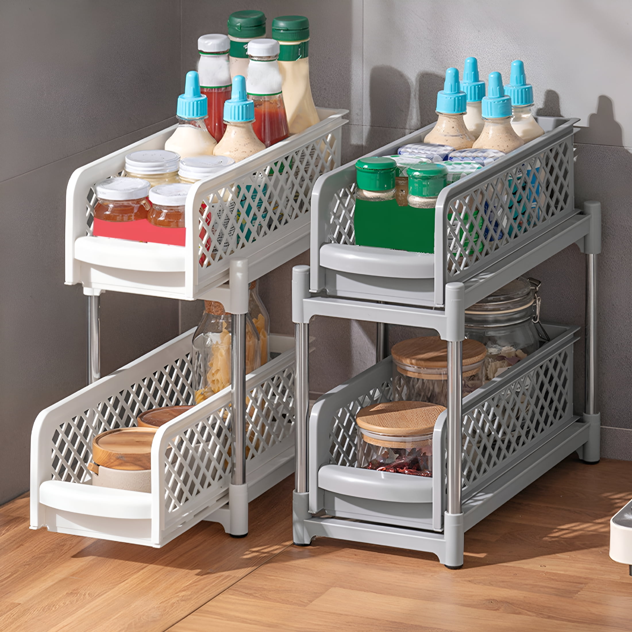 LAMIRO Pull-Out 2-Tier Under-Sink Organizer with Dividers,Bathroom ...