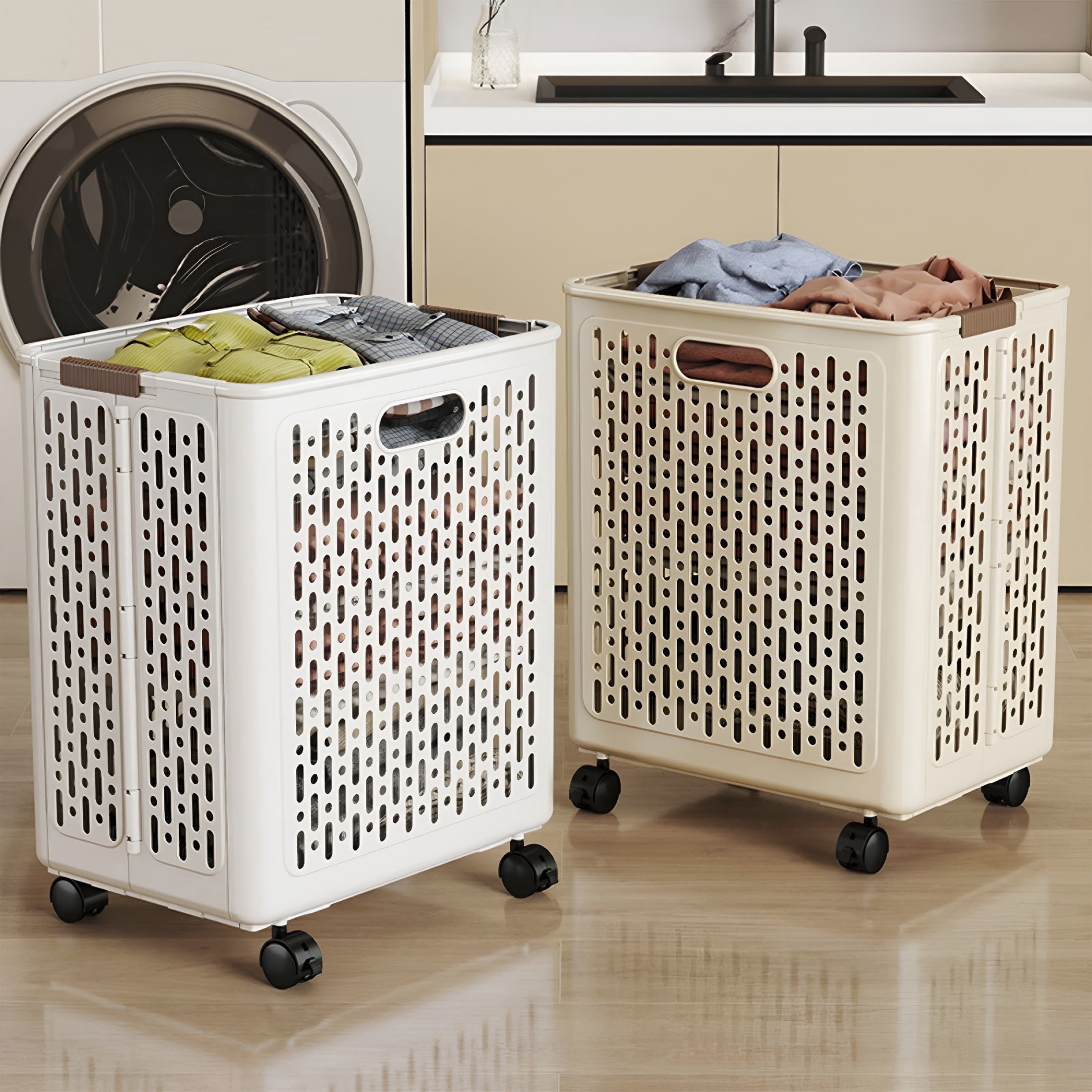 ACDANC Rolling Laundry Basket,Portable Clothes Hamper,Foldable Storage ...