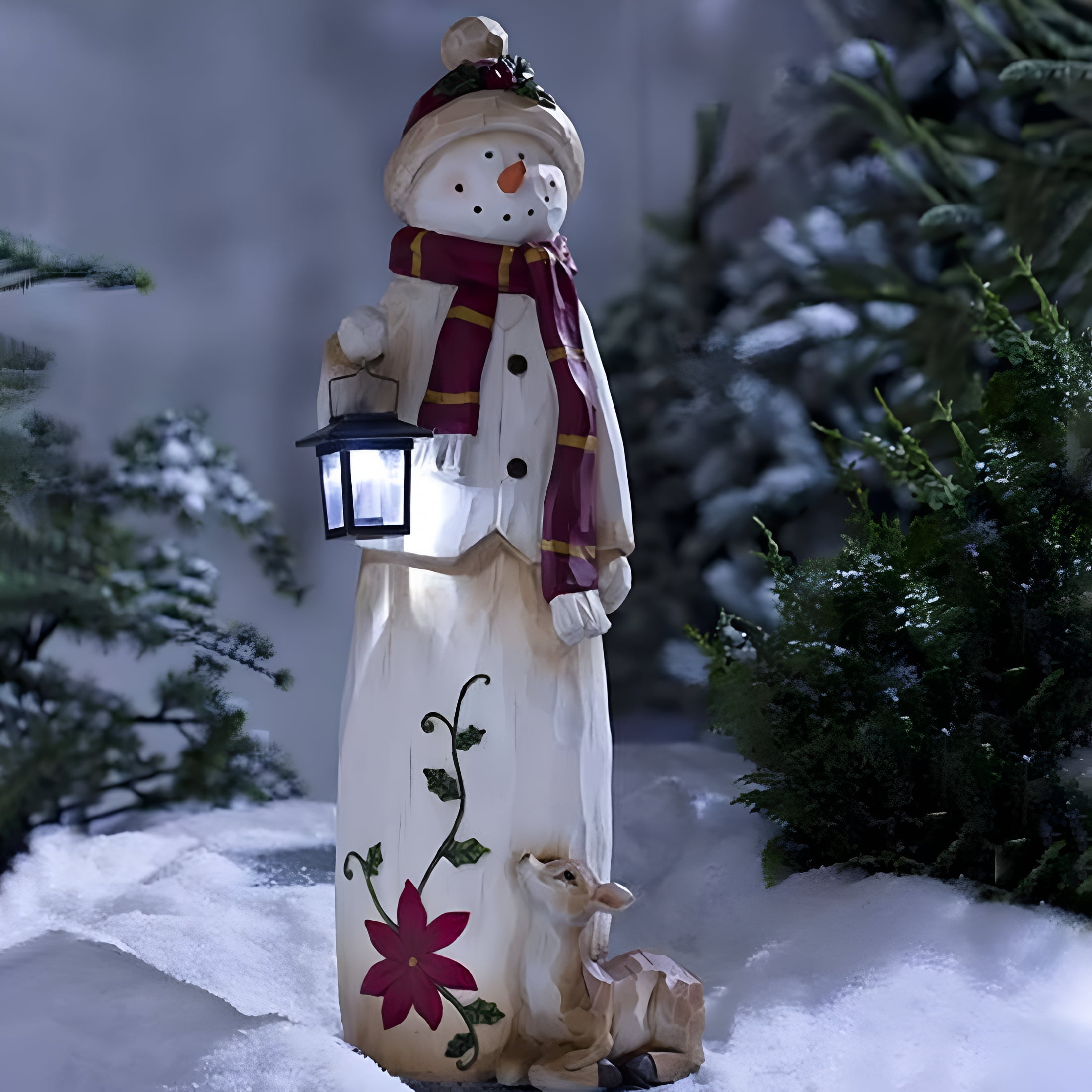 LAMIRO Rustic Blinking Snowman Indoor Statue with LED Lights,Small ...