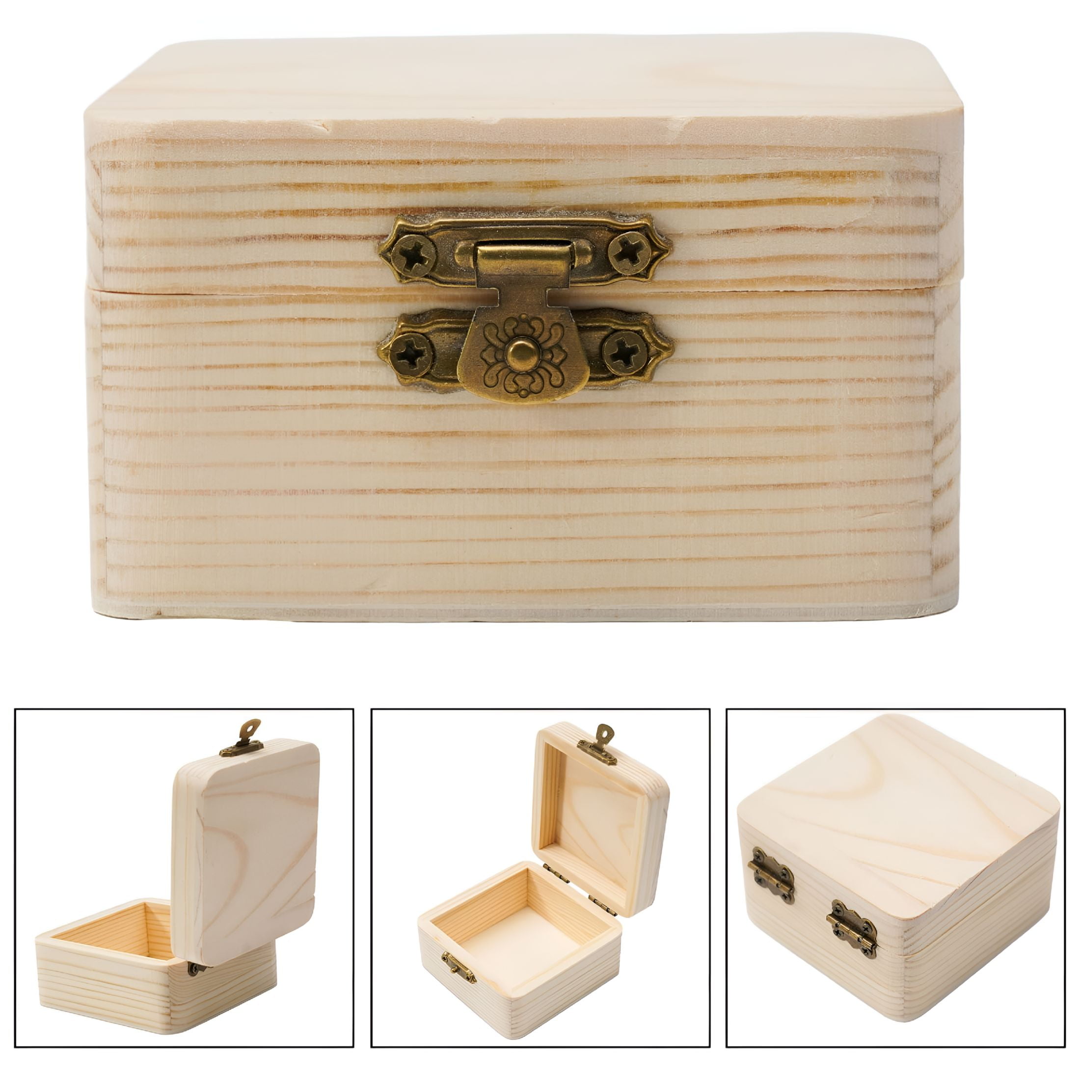 LAMIRO Unfinished Mini Wood Craft Box with Hinged Lid,3" - Perfect for ...