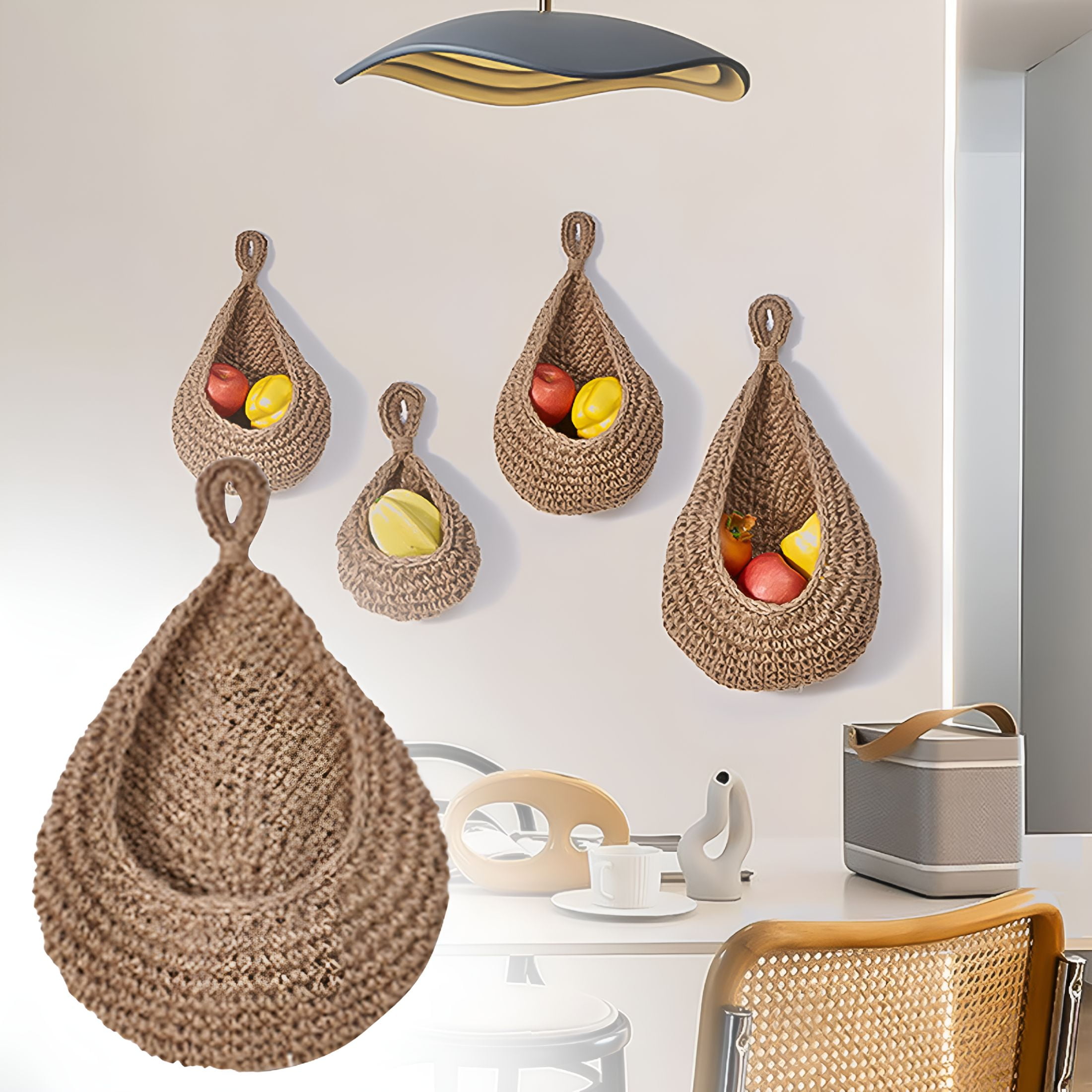 LAMIRO Wall Vegetable Fruit Baskets Jute Hanging Basket Wall Planters ...