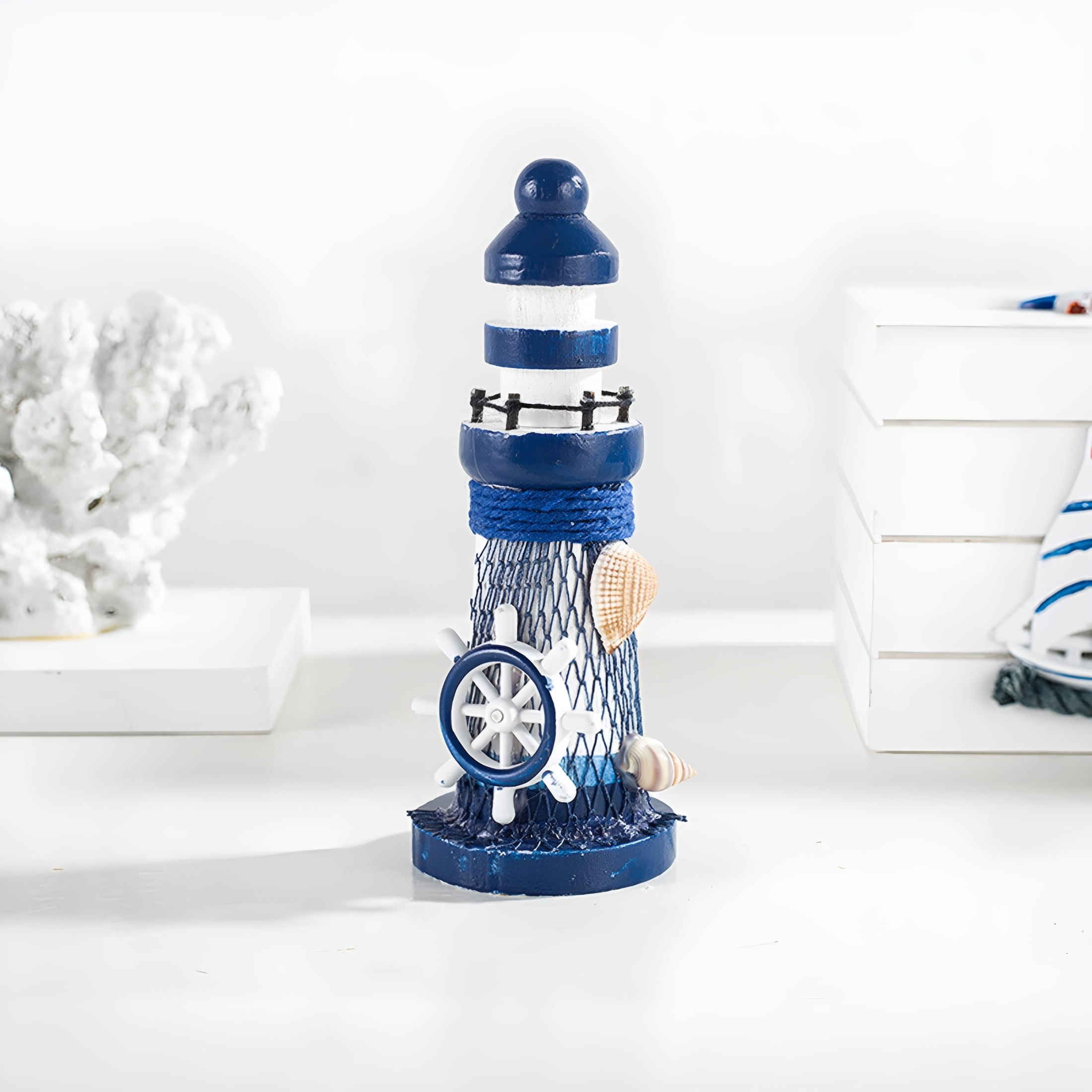 LAMIRO Wooden Mini Lighthouse Ornament,Nautical Home Decor,Coastal ...