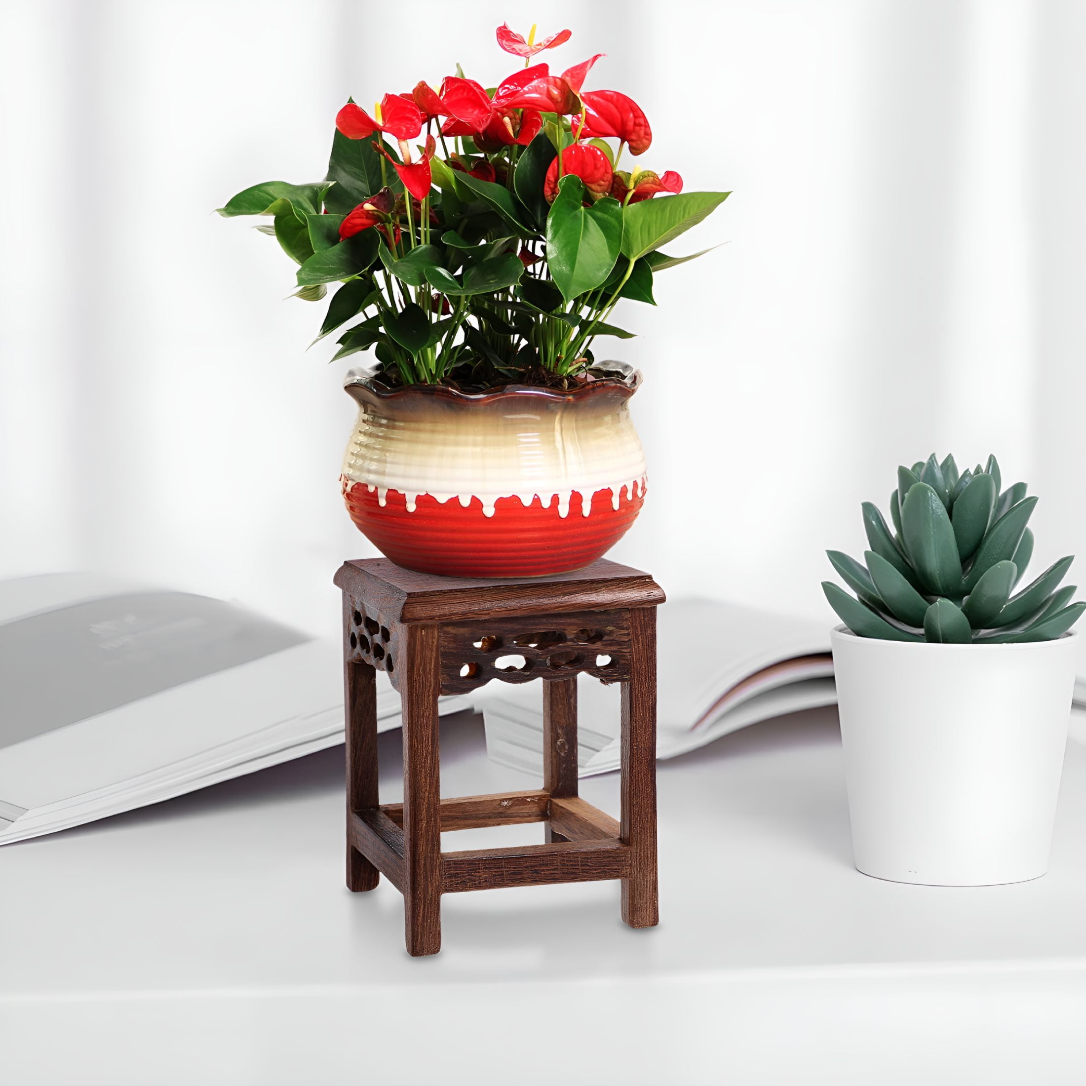 LAMIRO Wooden Plant Stand Wooden Potted Plant Riser Planter Holder Home ...