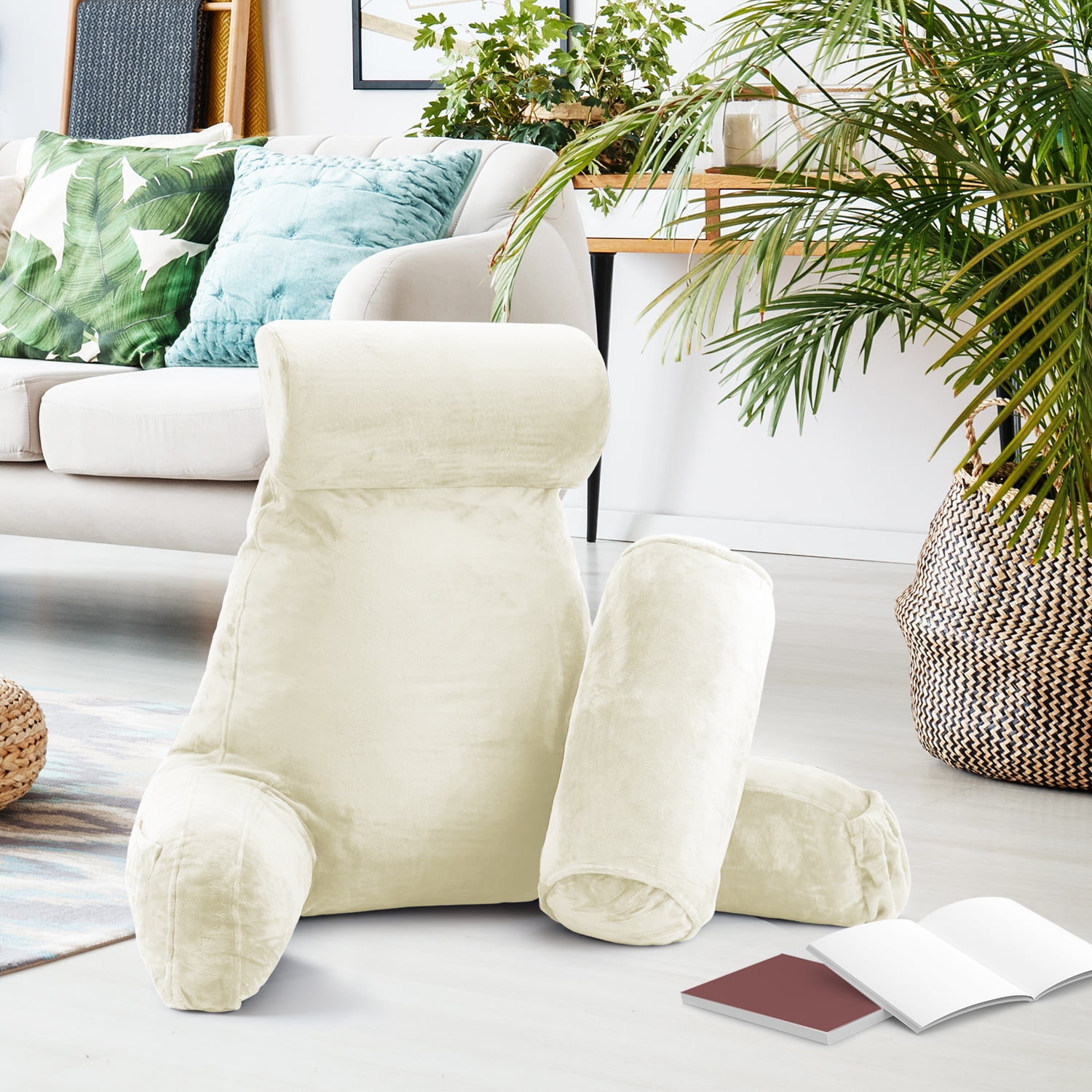 LAMMALOE Reading Pillow , Backrest Pillows with Arms, Plush Back Pillow ...