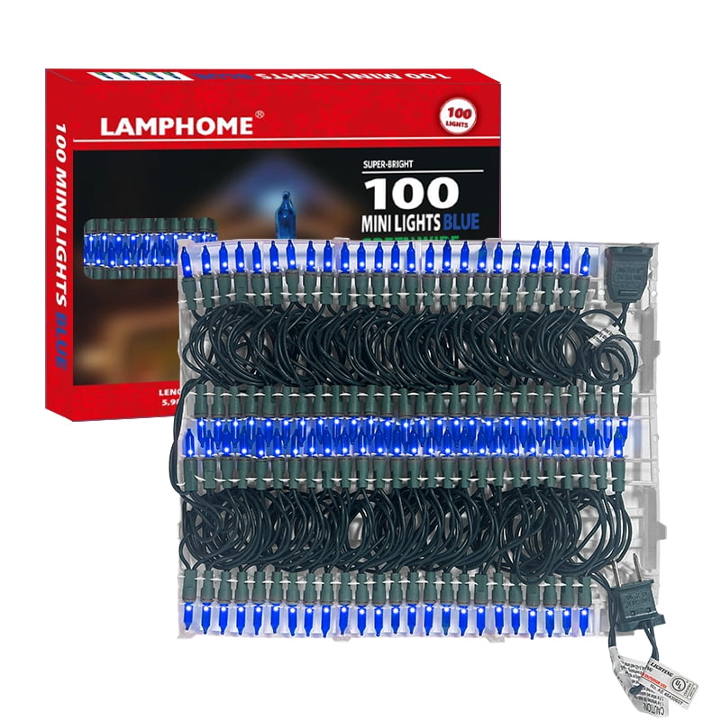 LAMPHOME 100 Blue Mini String Lights Set with Tray, White WireUL ...