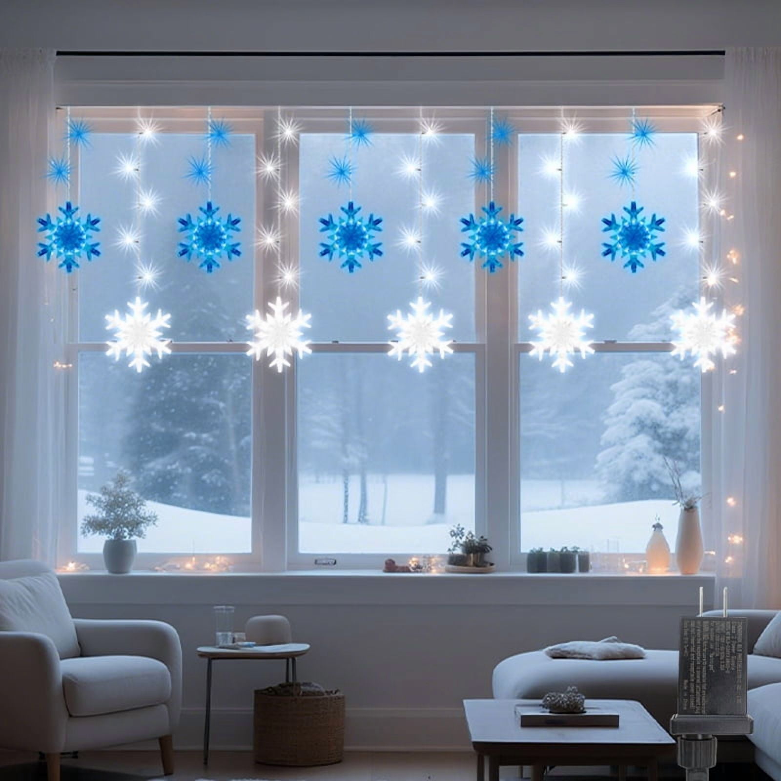 LAMPHOME 141" 155LED Twinkle Snowflake Light, LED Snowflake Christmas ...