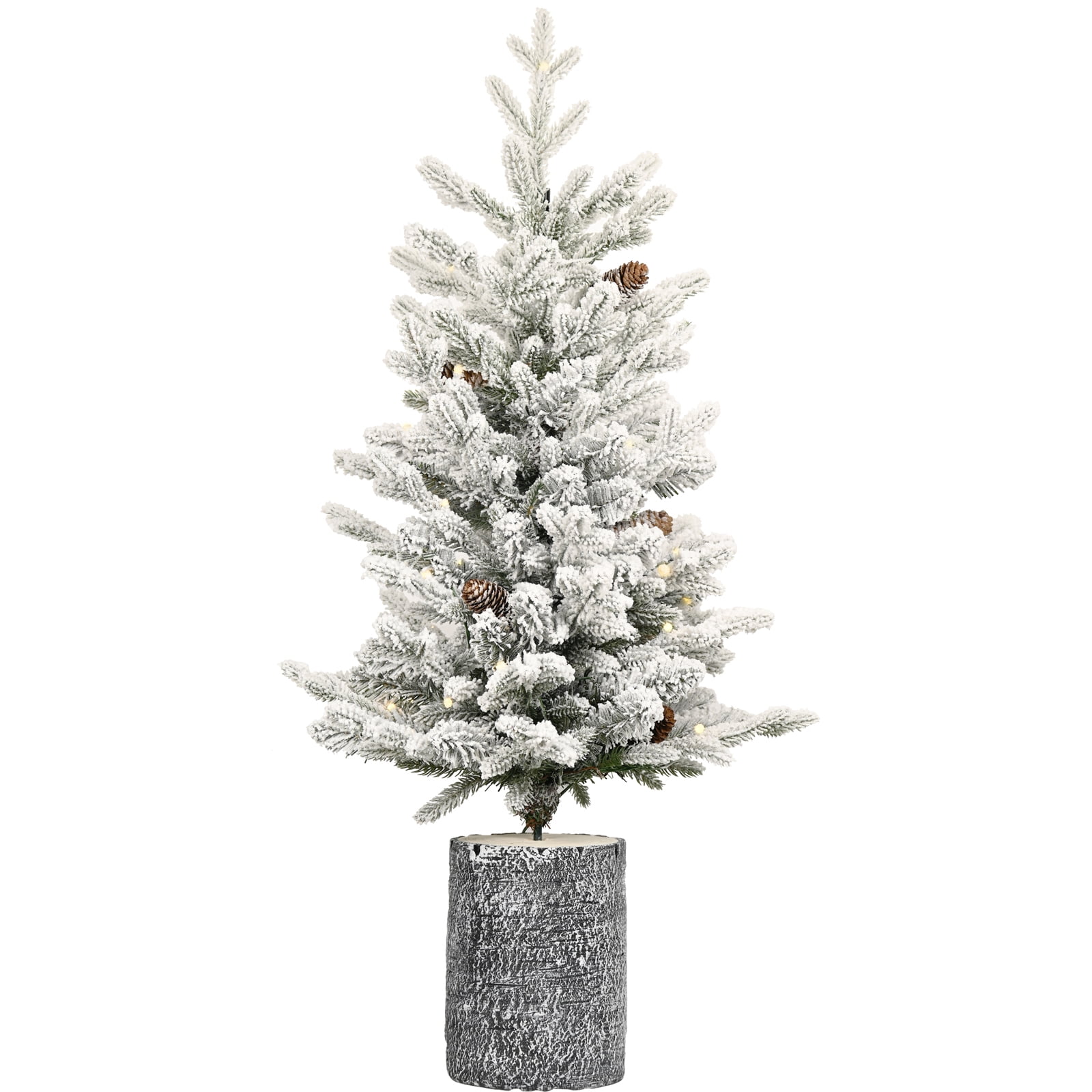 LAMPHOME 4.5FT Pre-Lit Flocked Basin Tree - 150 Warm White LEDs, 19 ...