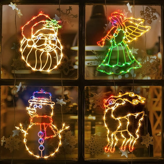 LAMPHOME 4 Pack Lighted Snowman, Reindeer, Trumpeting Angel, Santa ...