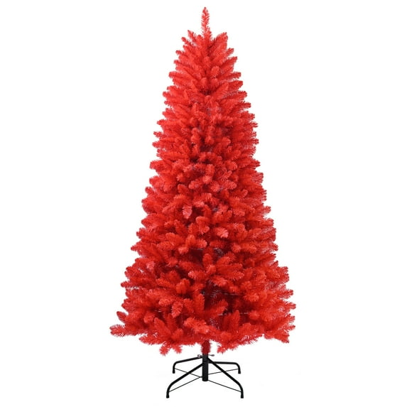 LAMPHOME 7FT Red PVC Christmas Tree - 1066 Full Tips, 3-Part Hinged ...