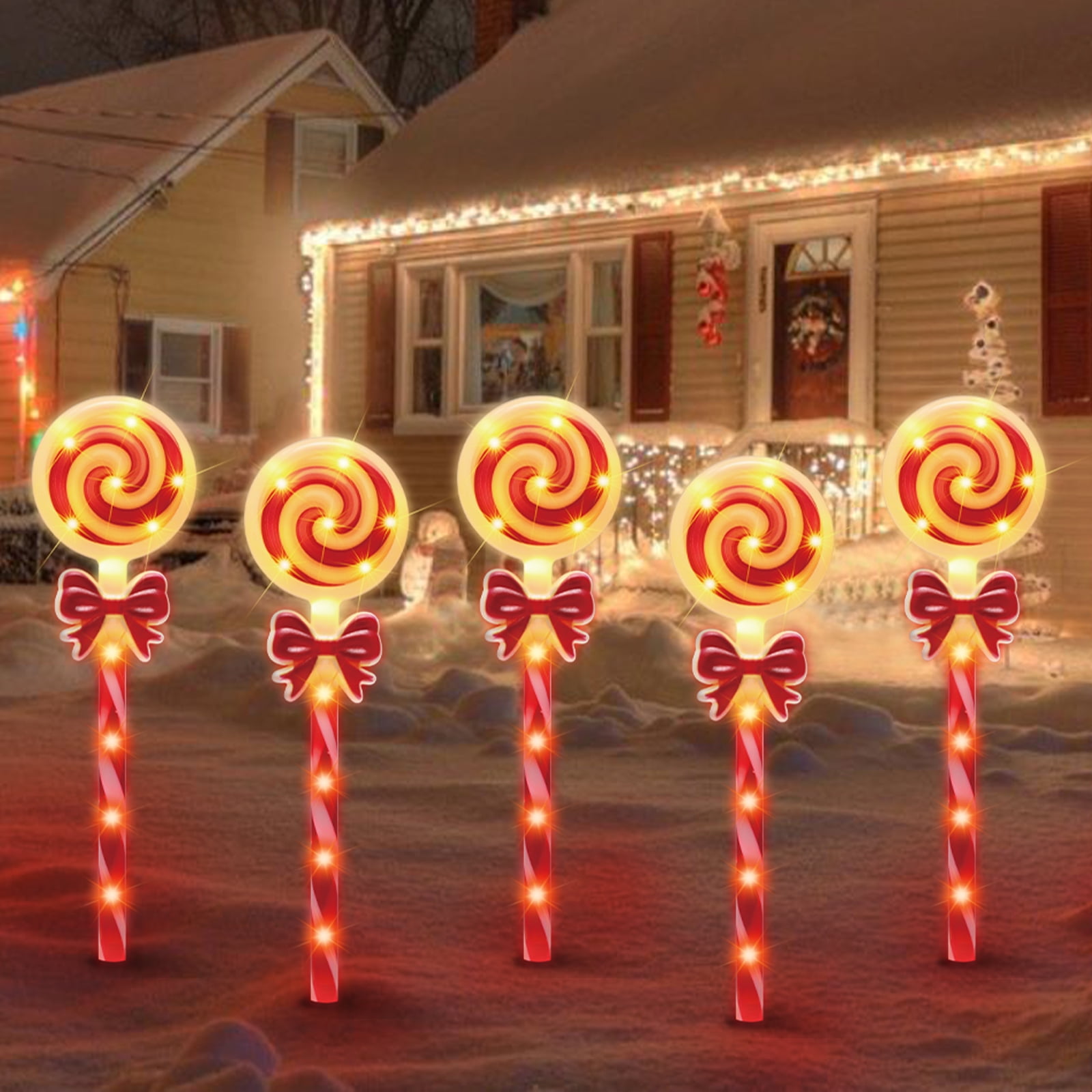 LAMPHOME Christmas Lollipop Pathway Lights，5PCS Decorations Outdoor ...