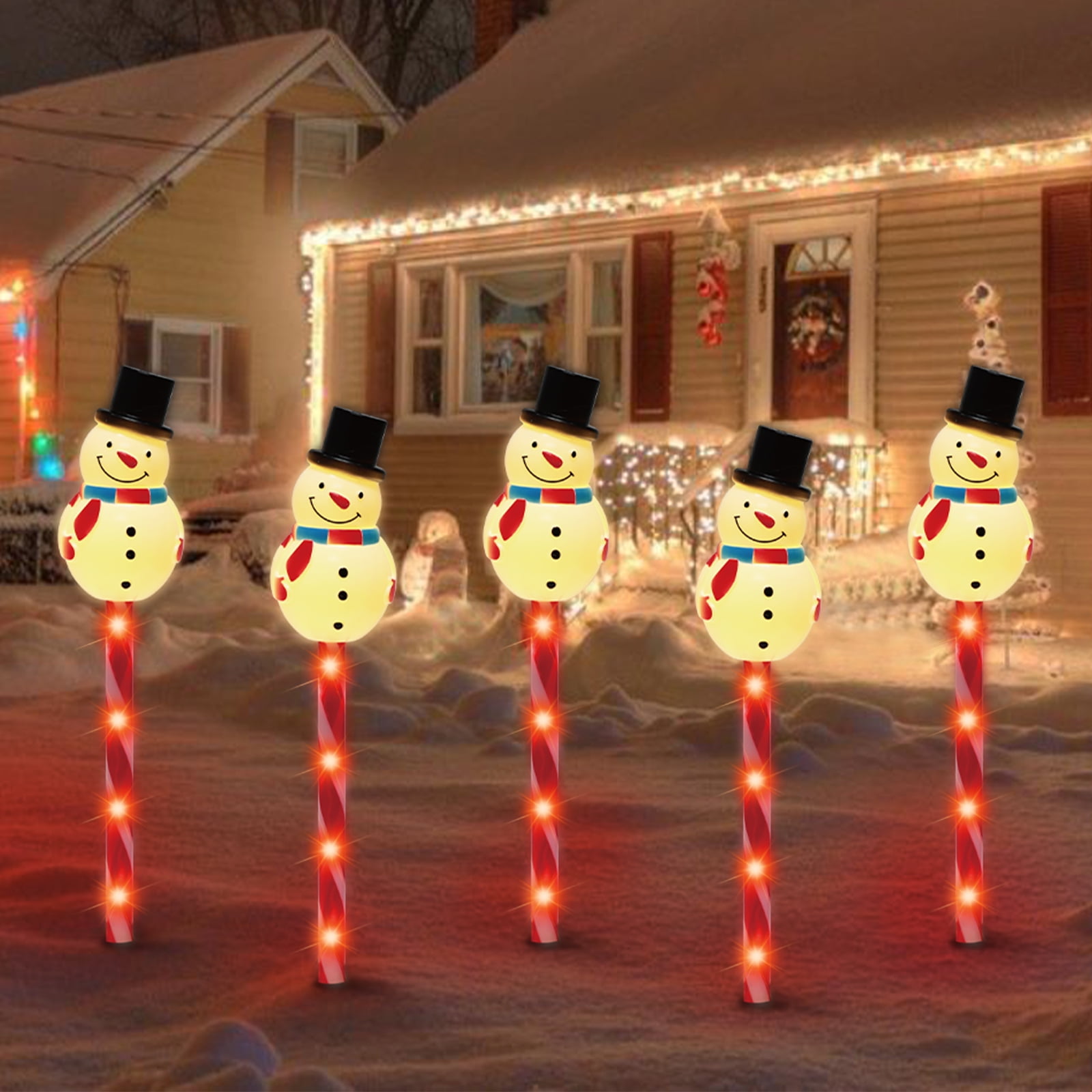 LAMPHOME Christmas Pathway Lights Outdoor, Set of 5 Snowmans Christmas ...