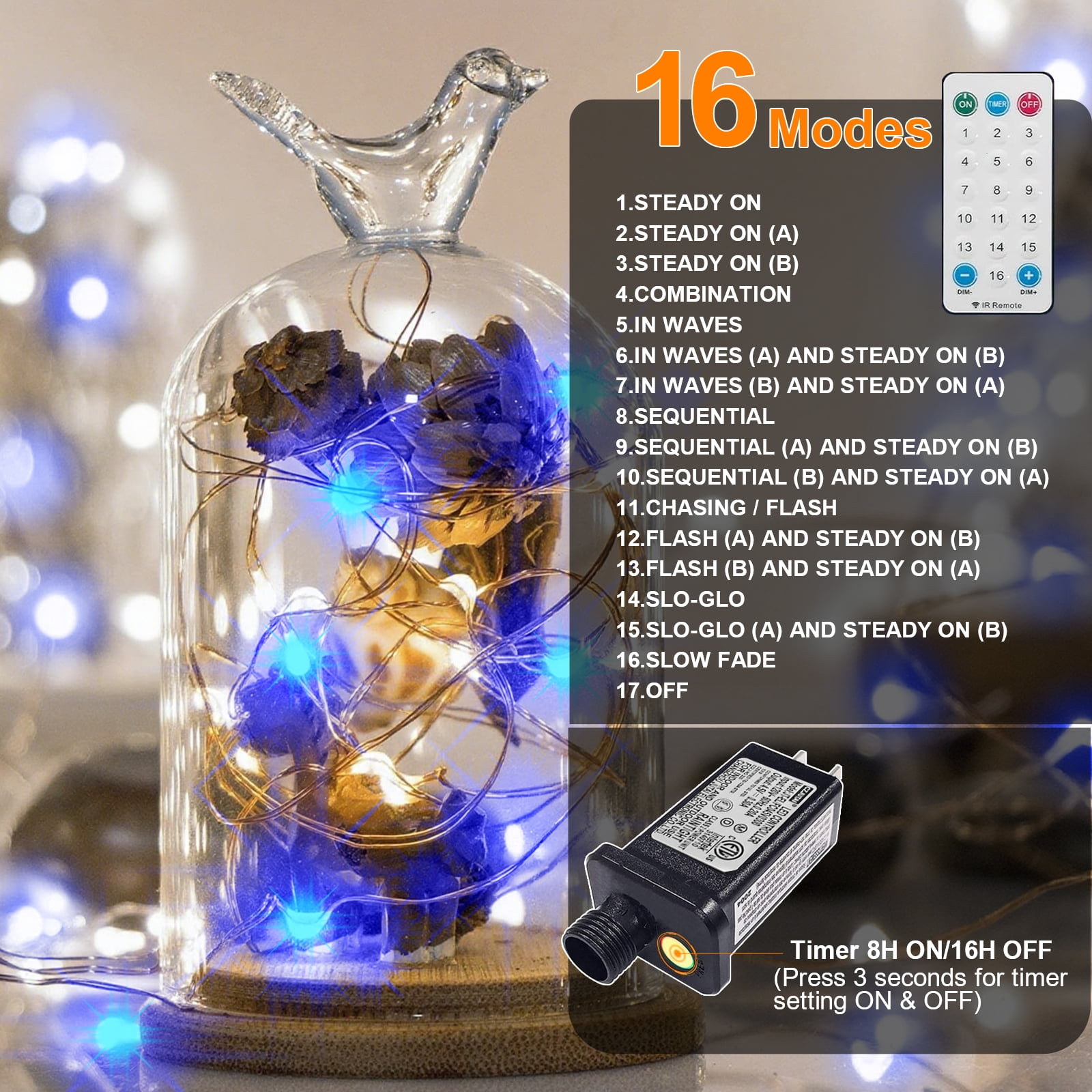 LAMPHOME Fairy Lights Plug in, 33Ft 100 LEDs Waterproof Twinkle Firefly ...