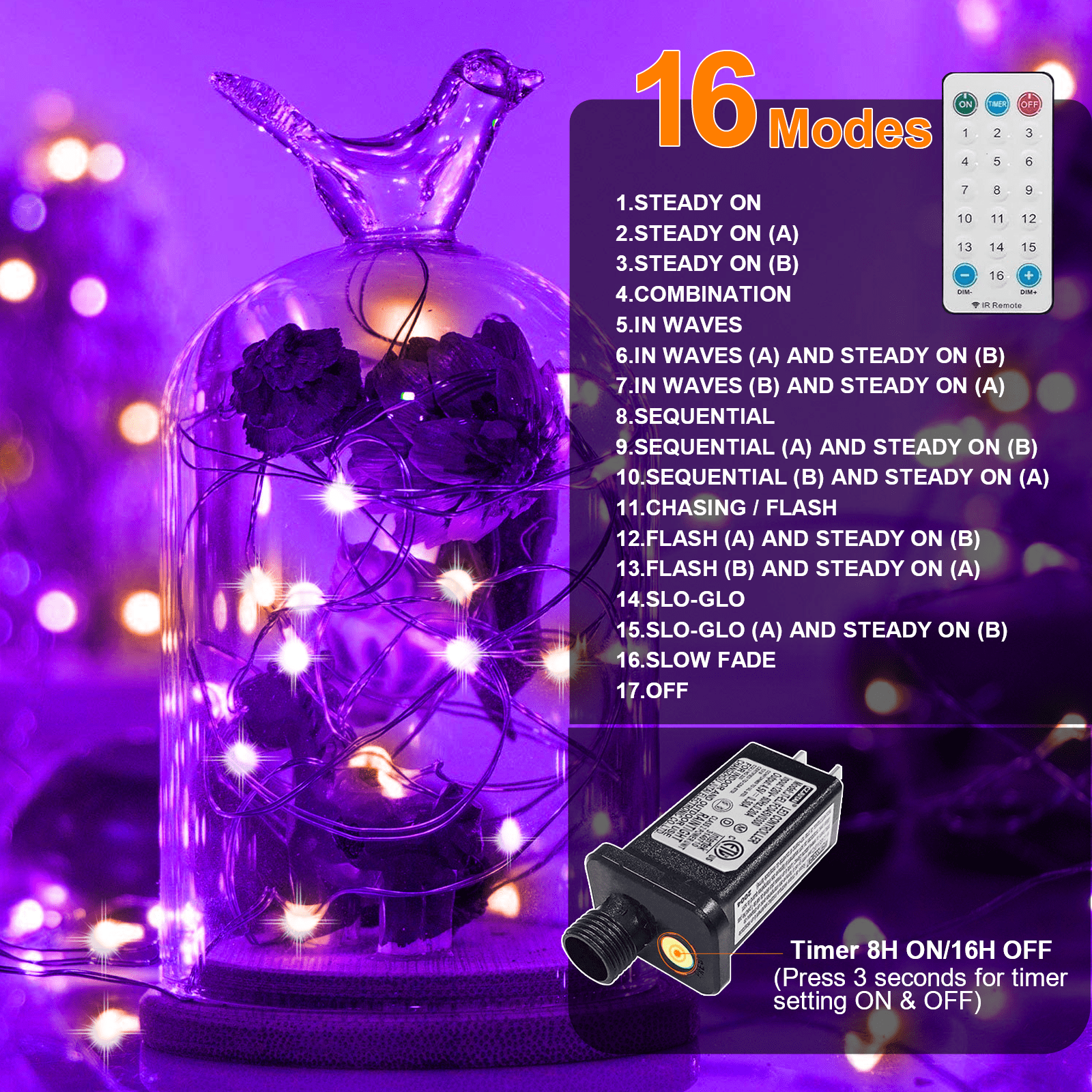 LAMPHOME Halloween Fairy Lights Plug in, 33Ft 100 LEDs Waterproof ...