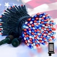 LAMPHOME Patriotic Red White & Blue LED String Lights - 200 LEDs, Green ...
