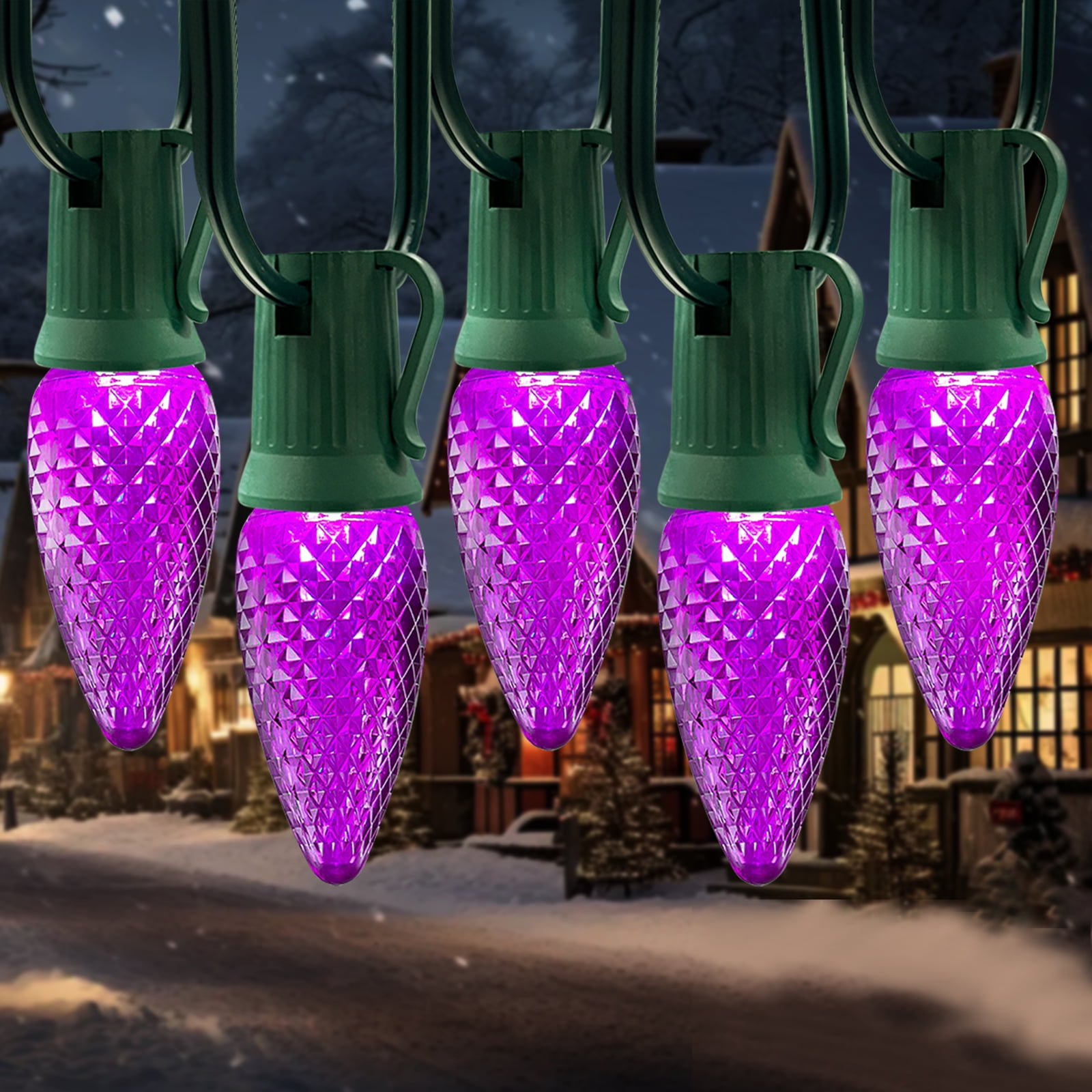 LAMPHOME Purple C9 Christmas String Light Outdoor, 25FT Shatterproof ...