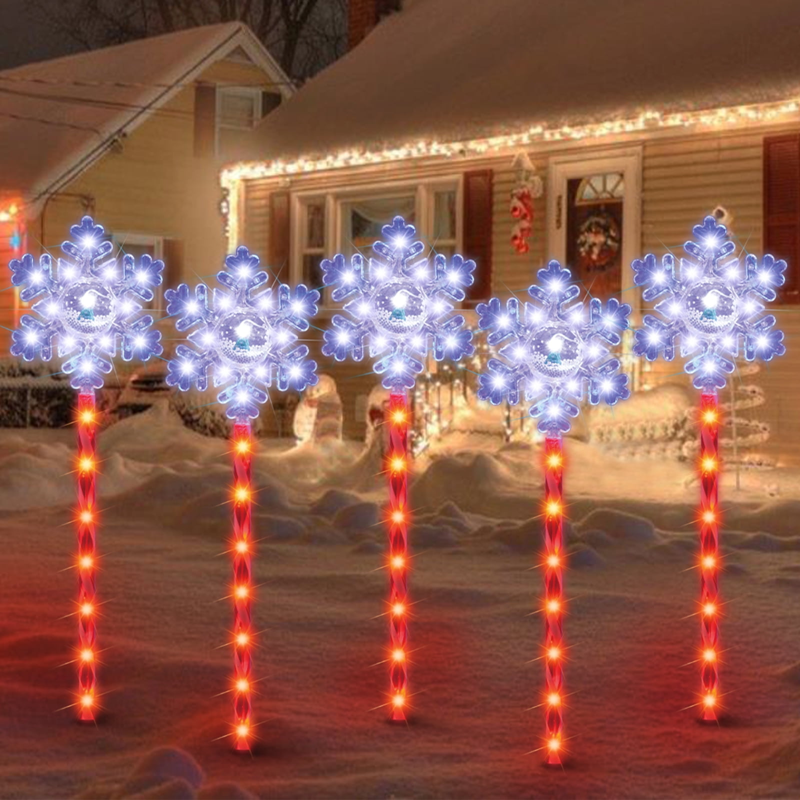 LAMPHOME Snowflakes Christmas Pathway Lights Outdoor, 3PCS Snowflakes ...