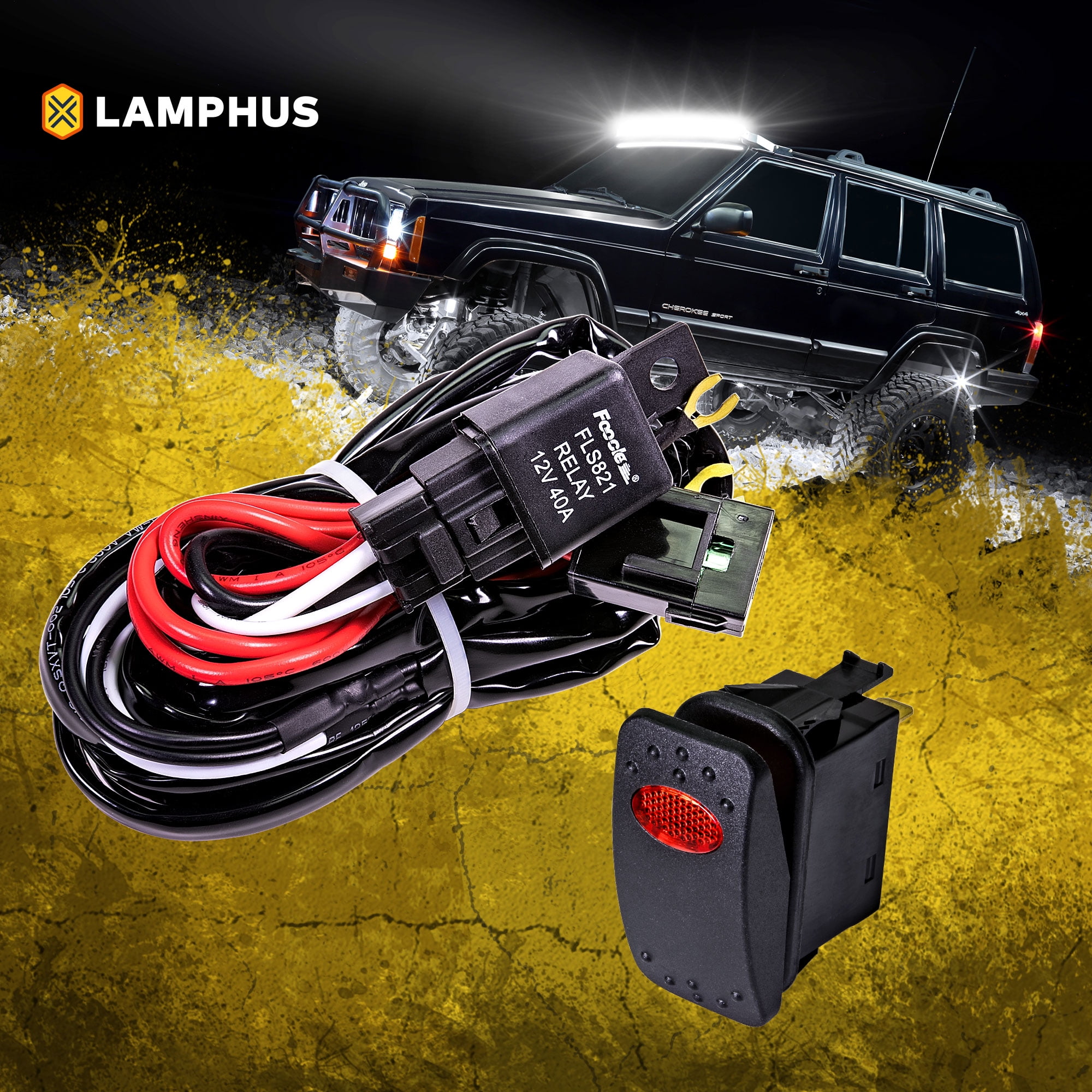 LAMPHUS 12V 40A Off Road LED Light Bar Relay Wiring Harness Kit for ATV ...