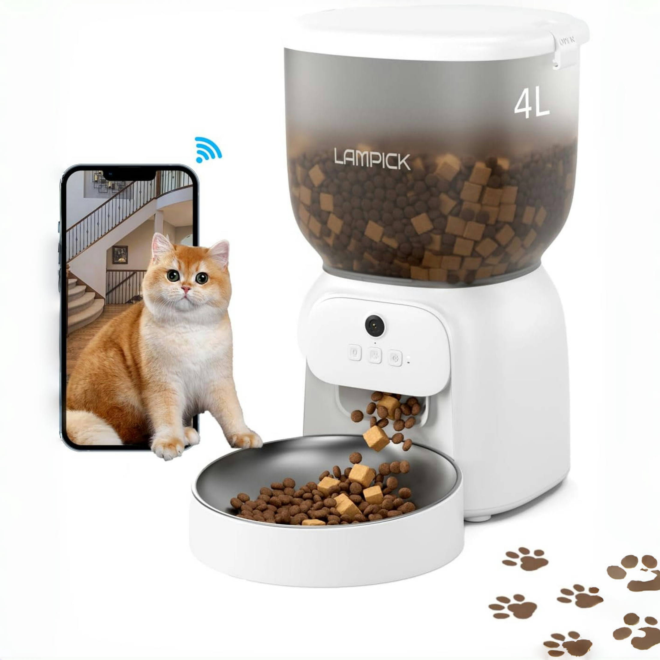 LAMPICK Automatic Cat Feeder with Camera, 1080P HD Video Cat Food ...