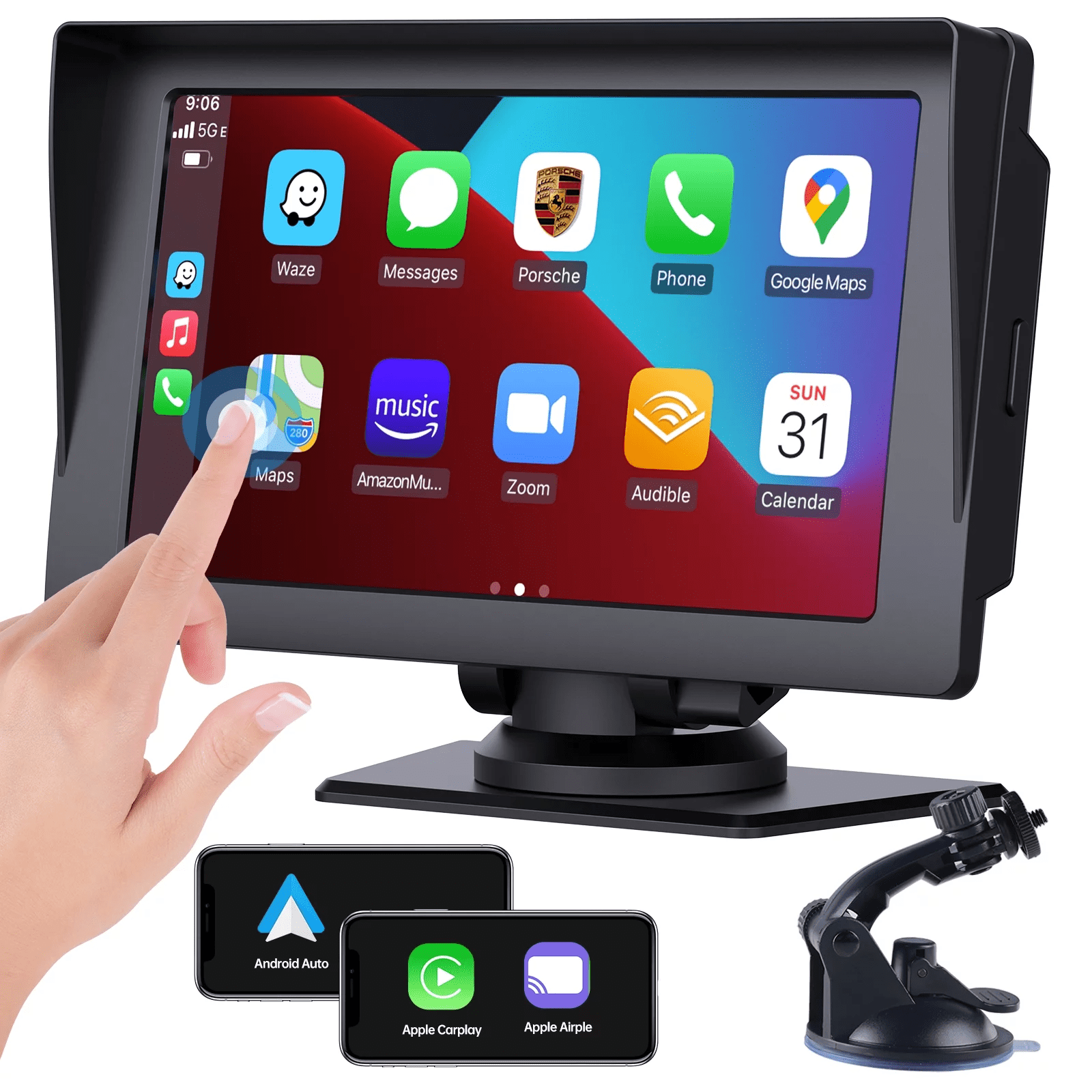 LAMTTO Wireless Apple Carplay & Android Auto for Car Stereo, Portable ...
