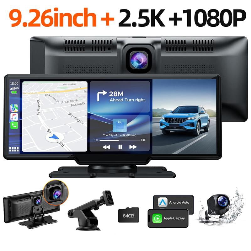 LAMTTO Wireless Carplay Car Stereo with 2.5K Dash Cam 1080P Backup ...