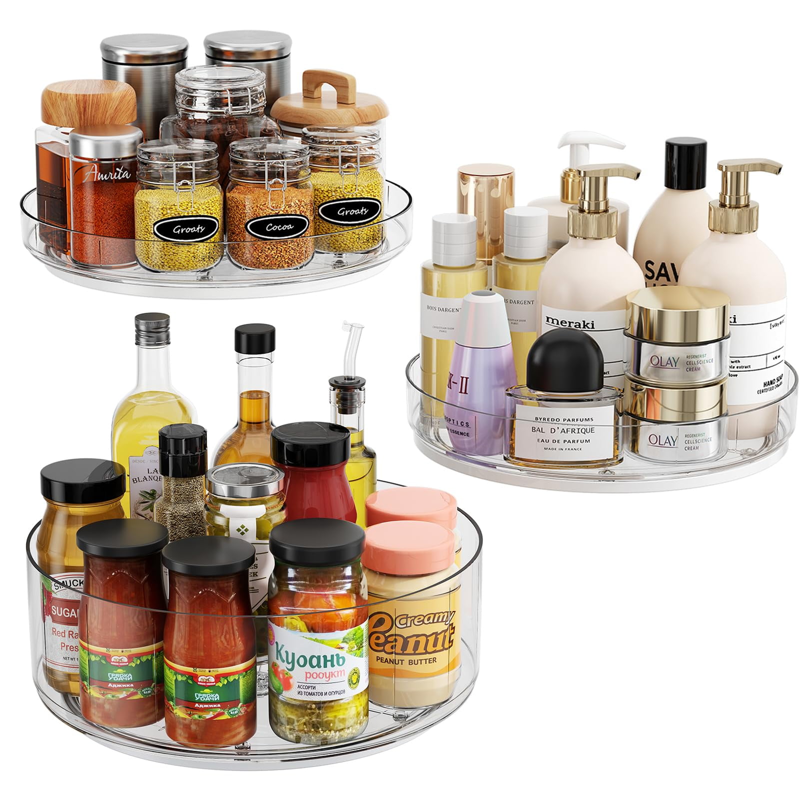 LAMU 3 Pack Lazy Susan Organizer Turntable for Rotating Condiment ...