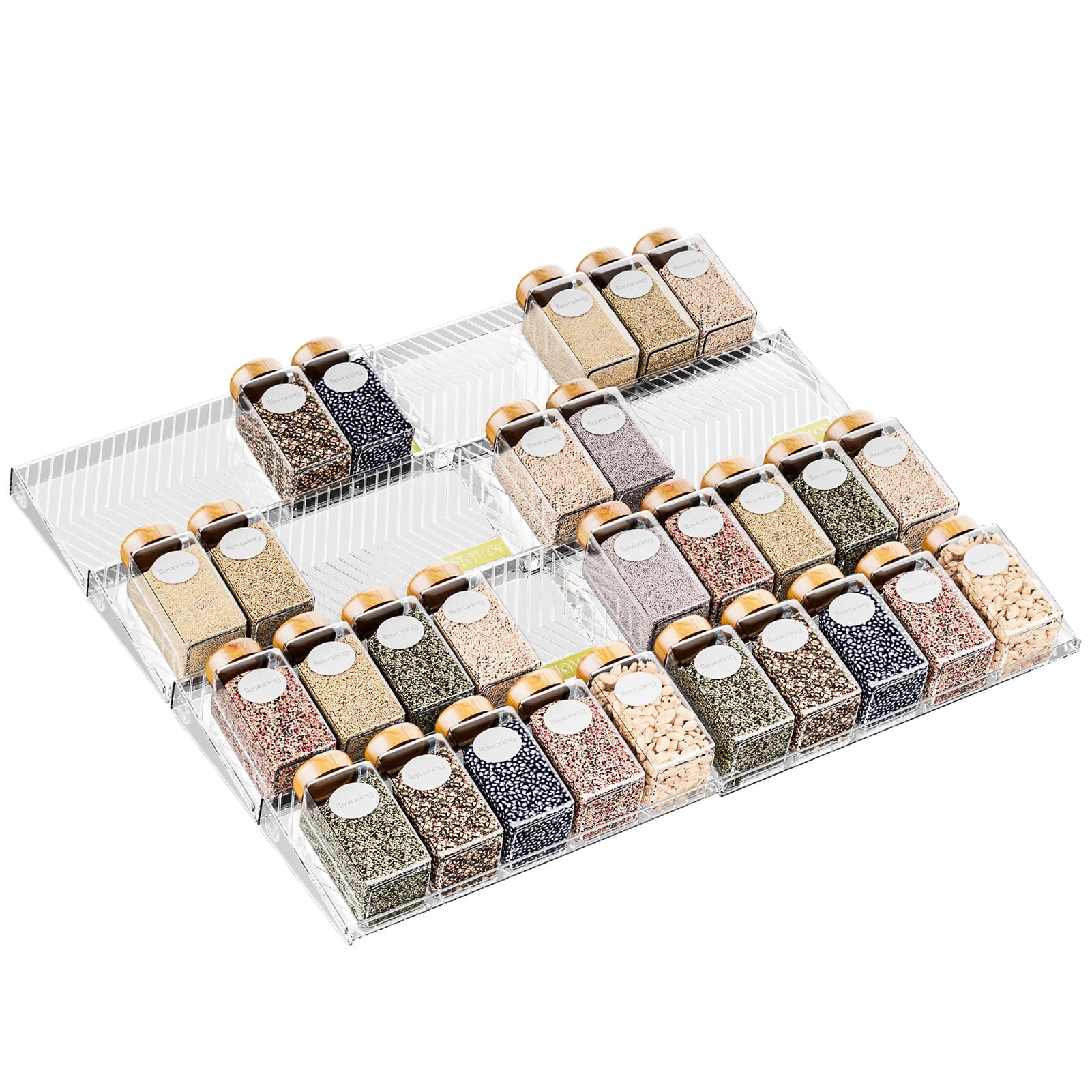 LAMU Clear Acrylic Spice Drawer Organizer, 4 Tier- 2 Set Stackable for ...