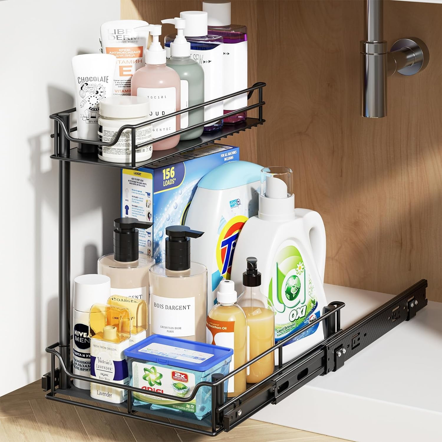 LAMU Larger Under Kitchen Sink Organizers and Storage, Metal Under Sink ...