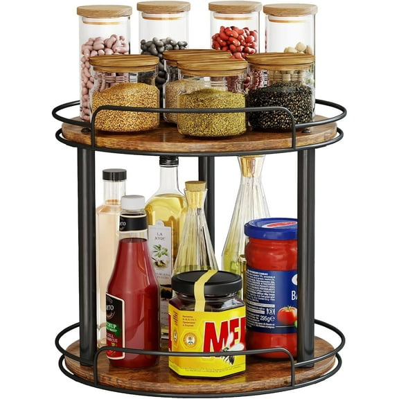 10'' Wood Lazy Susan Organizer 2 Tier Spice Organization for Cabinet ...