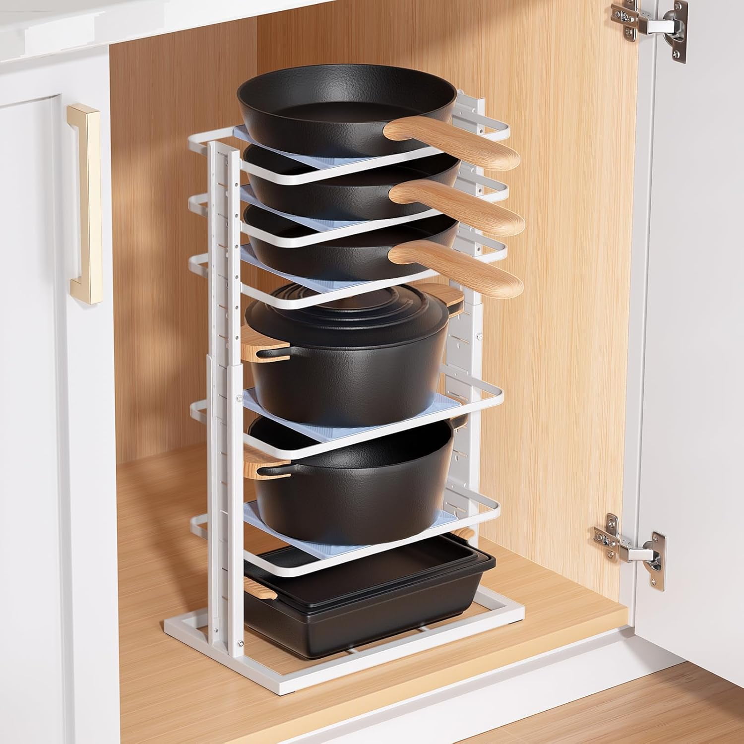 LAMU Pots and Pans Organizer for under Cabinet，6-Tier Heavy Duty ...