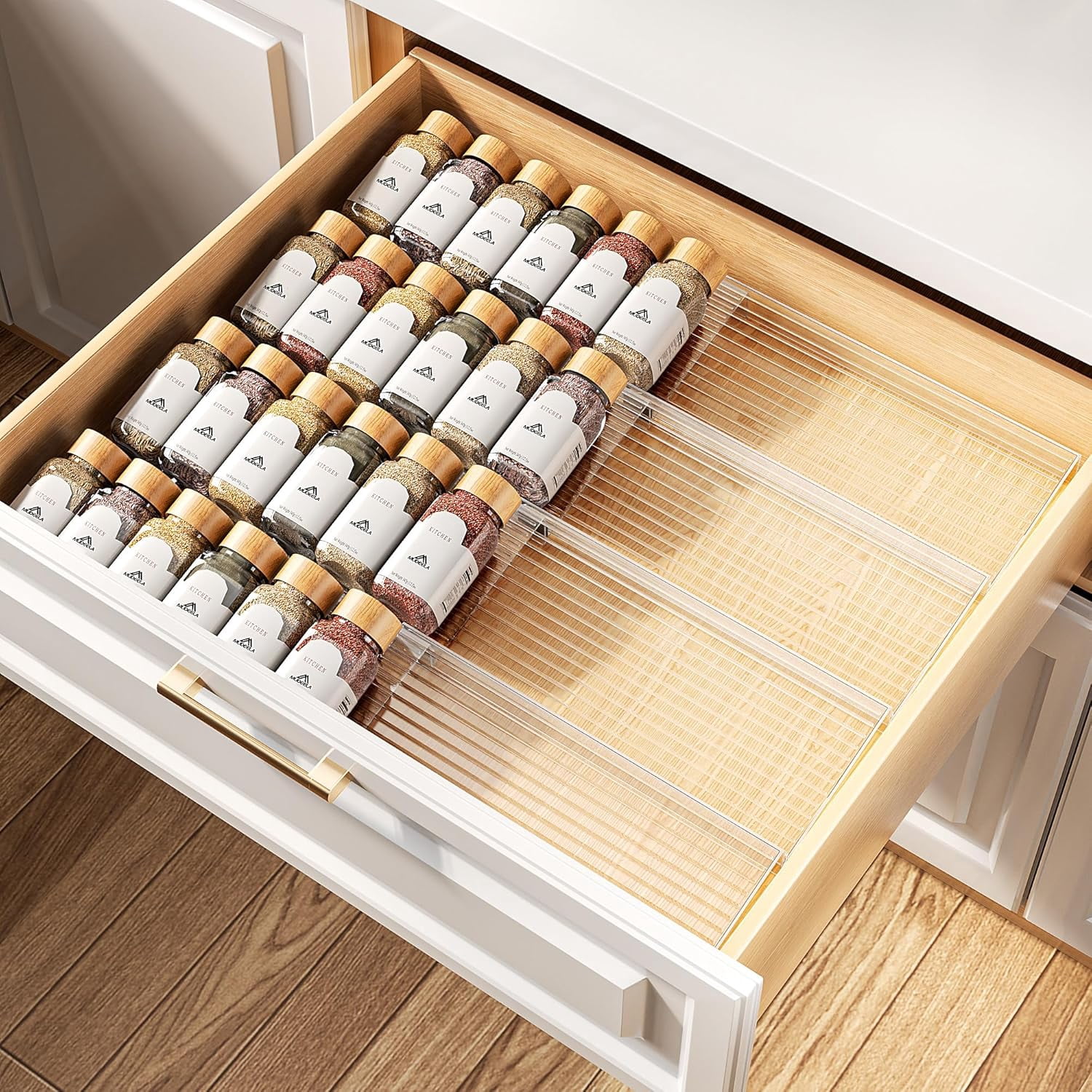LAMU Spice Drawer Organizer, 8 Pack 2 Tier Expandable from 11" to 22 ...