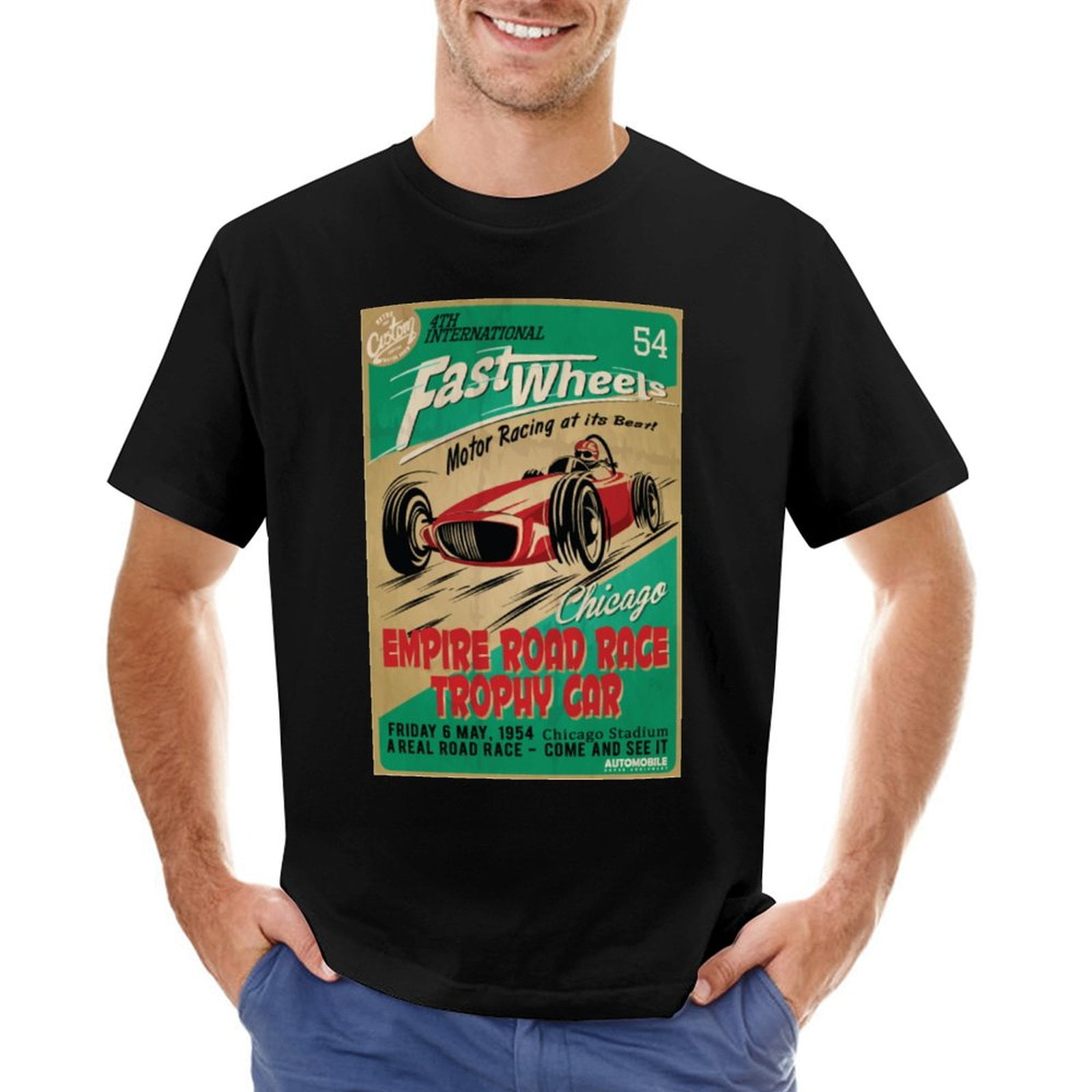 LAMZY Vintage Race Poster T-Shirt Men's Retro Car Racing Graphic Tee ...