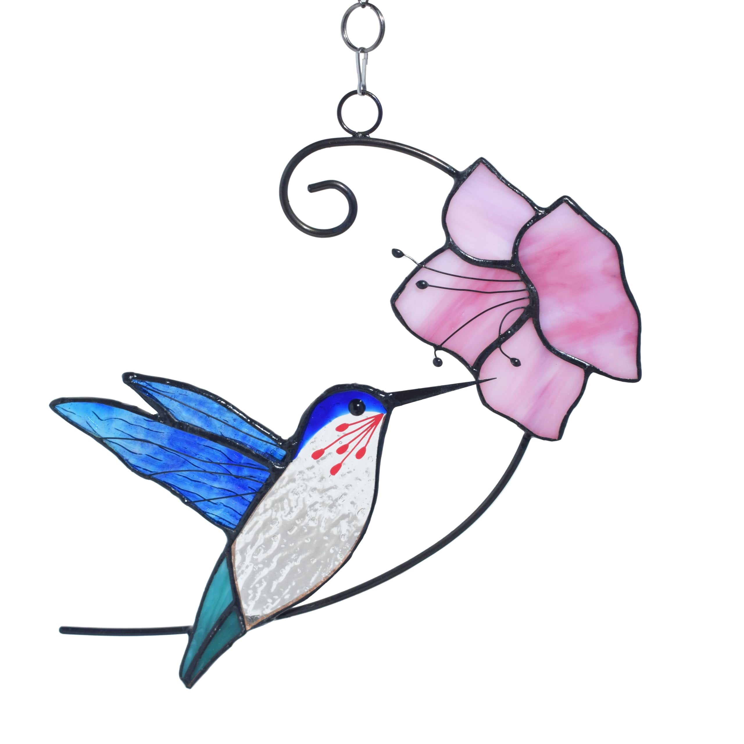 LAN Hummingbird with Flower Stained Glass Suncatcher Bird Stained Glass ...