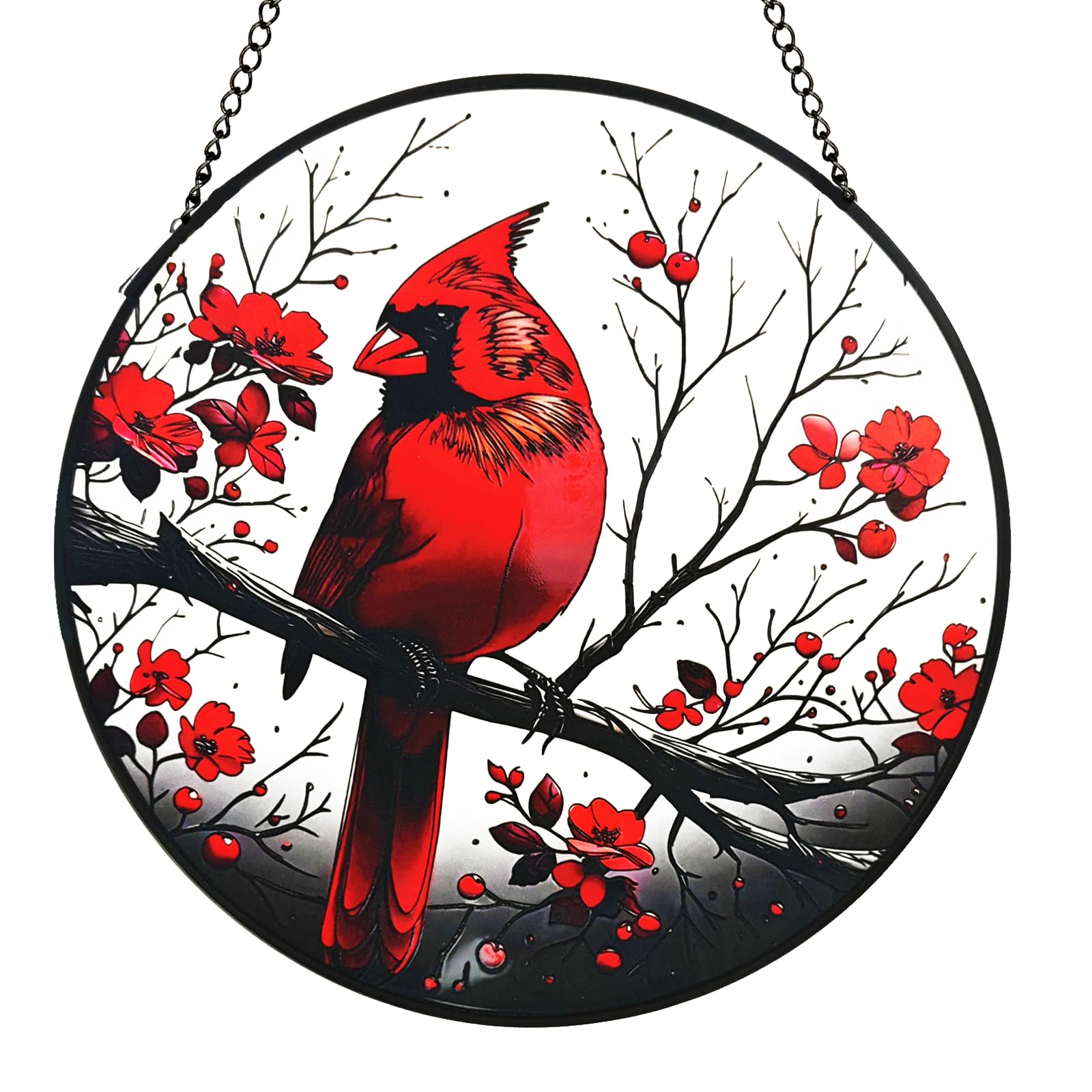LAN Red Cardinal Garden Suncatchers Outdoor, Cardinal on Branch Stained ...
