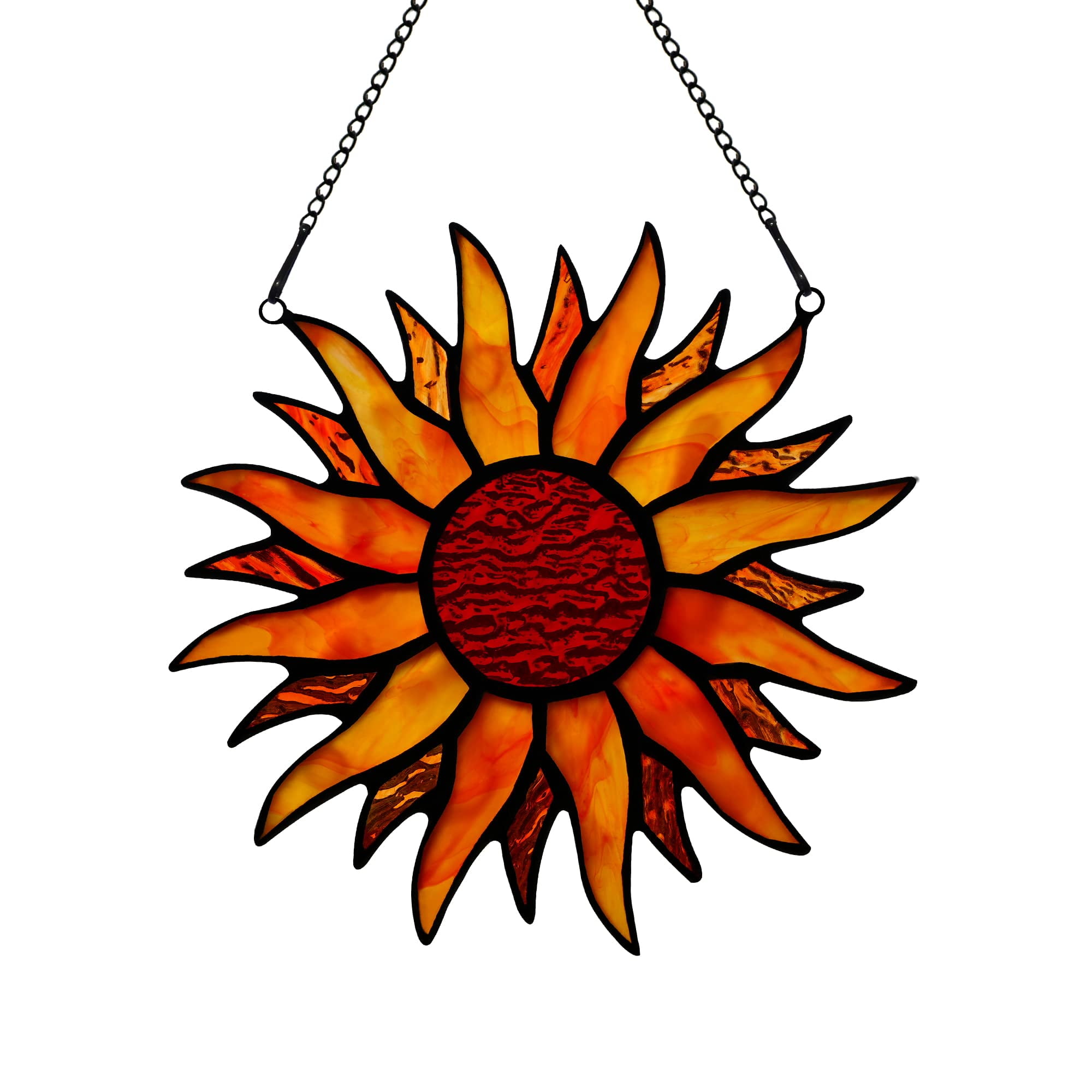 LAN Sun Stained Glass Window Hangings,Tiffany Style Red Sun Suncatcher ...