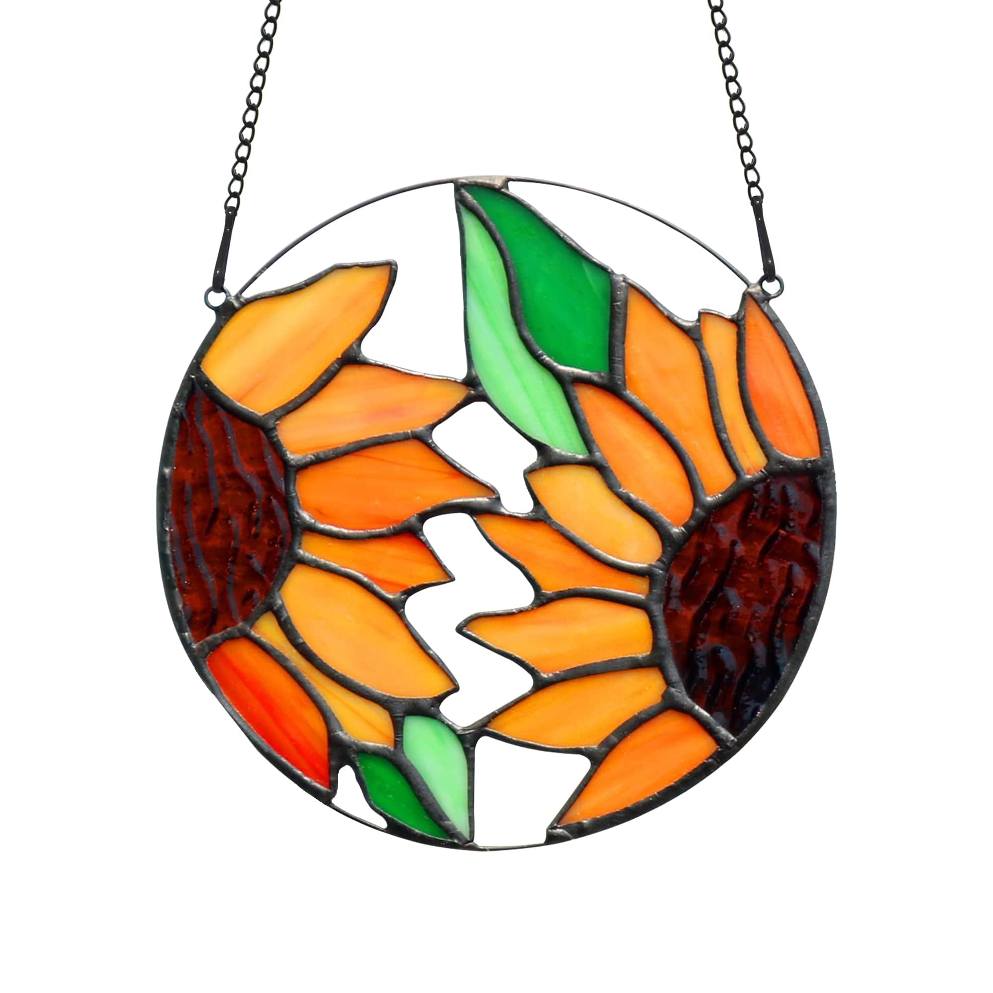 LAN Sun Stained Glass Window Hangings,Tiffany Style Red Sun Suncatcher ...